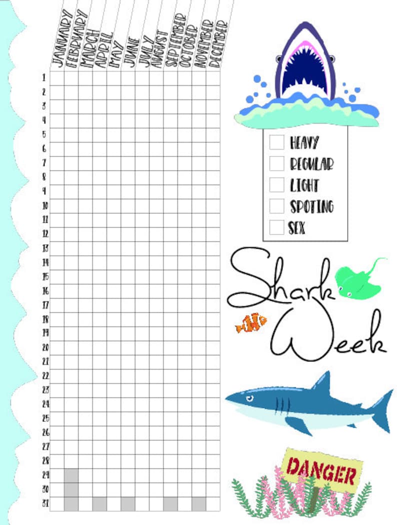 Happy Planner Printable Bullet Journal Shark Week Women | Etsy
