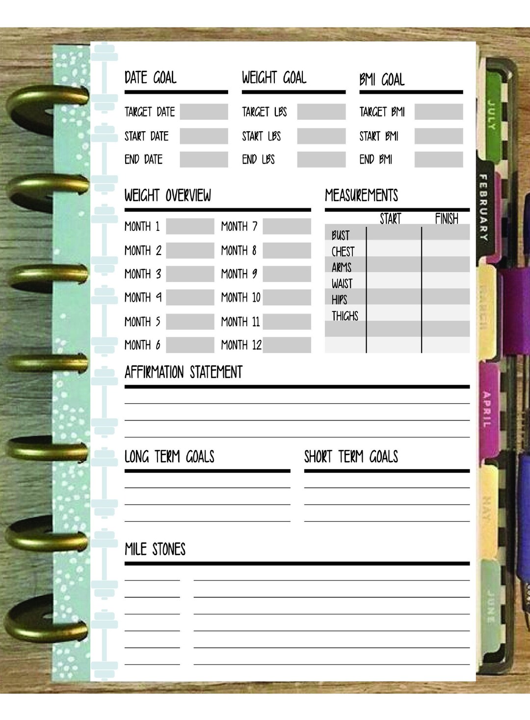 Happy Planner Printable Mini Size Fitness Planner Wellness BMI weight ...