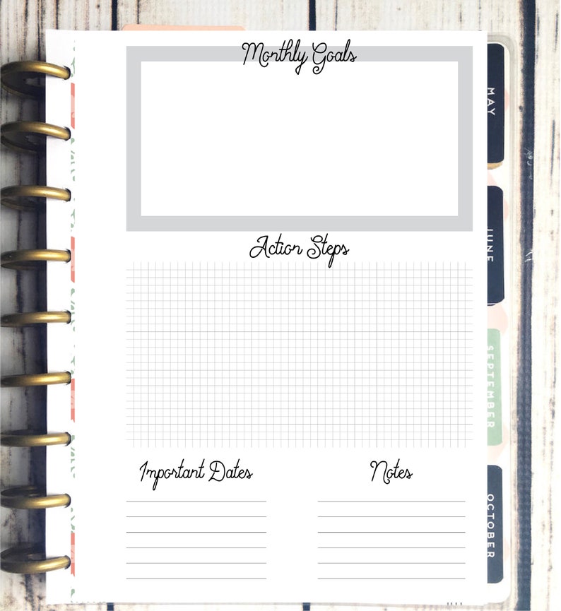 Happy Planner Printable Classic Size Monthly Goals Grey - Etsy