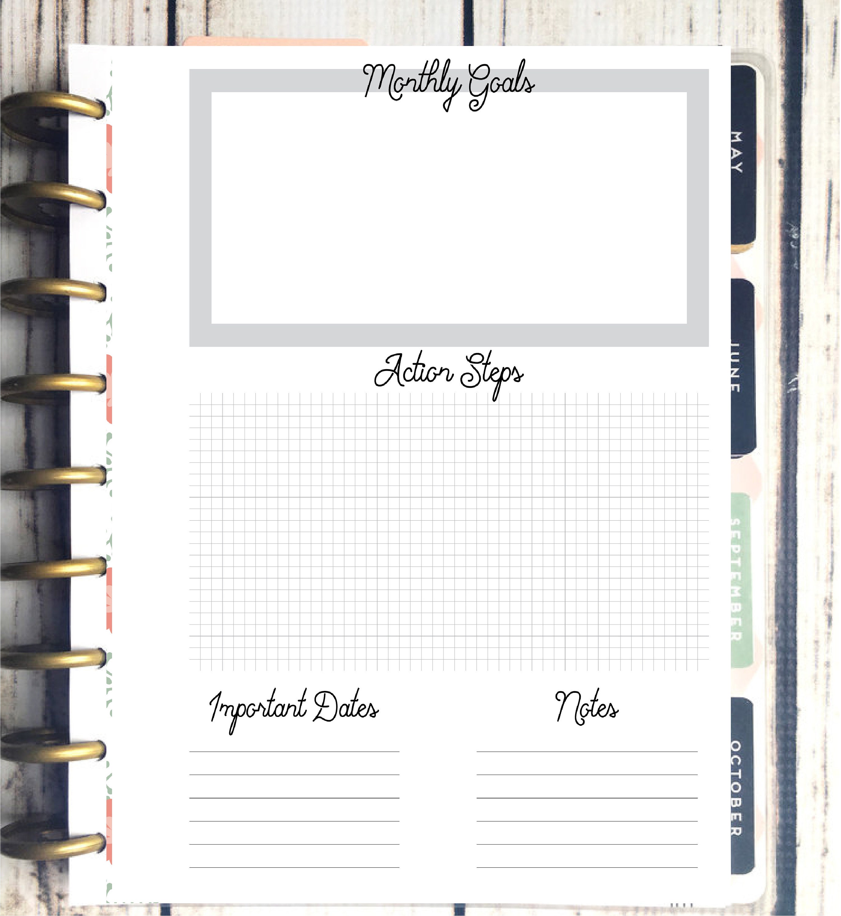 Happy Planner Printable Classic Size Monthly Goals Grey - Etsy