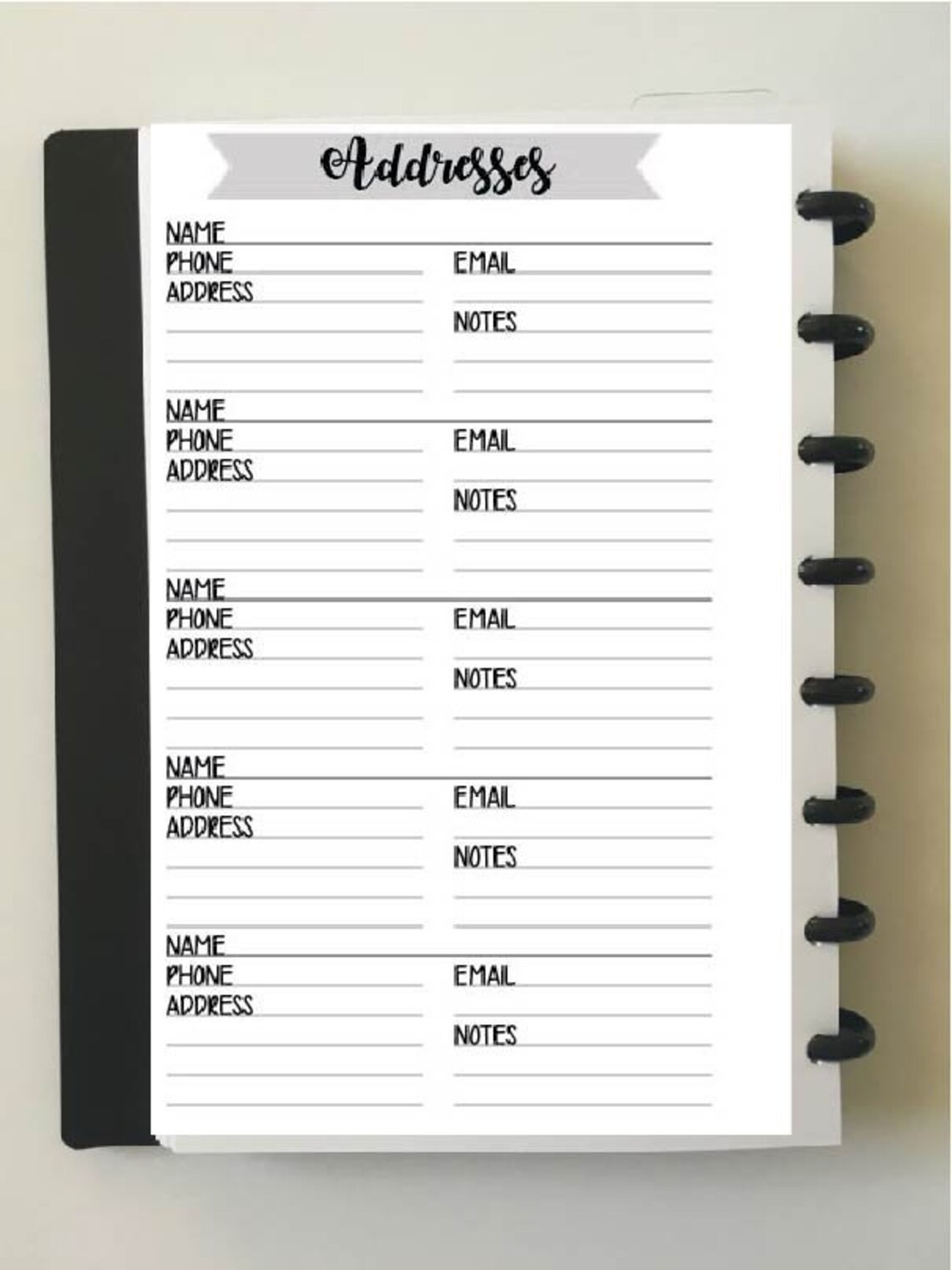 TUL Printable Address Book Blank Grey & Black Refill - Etsy