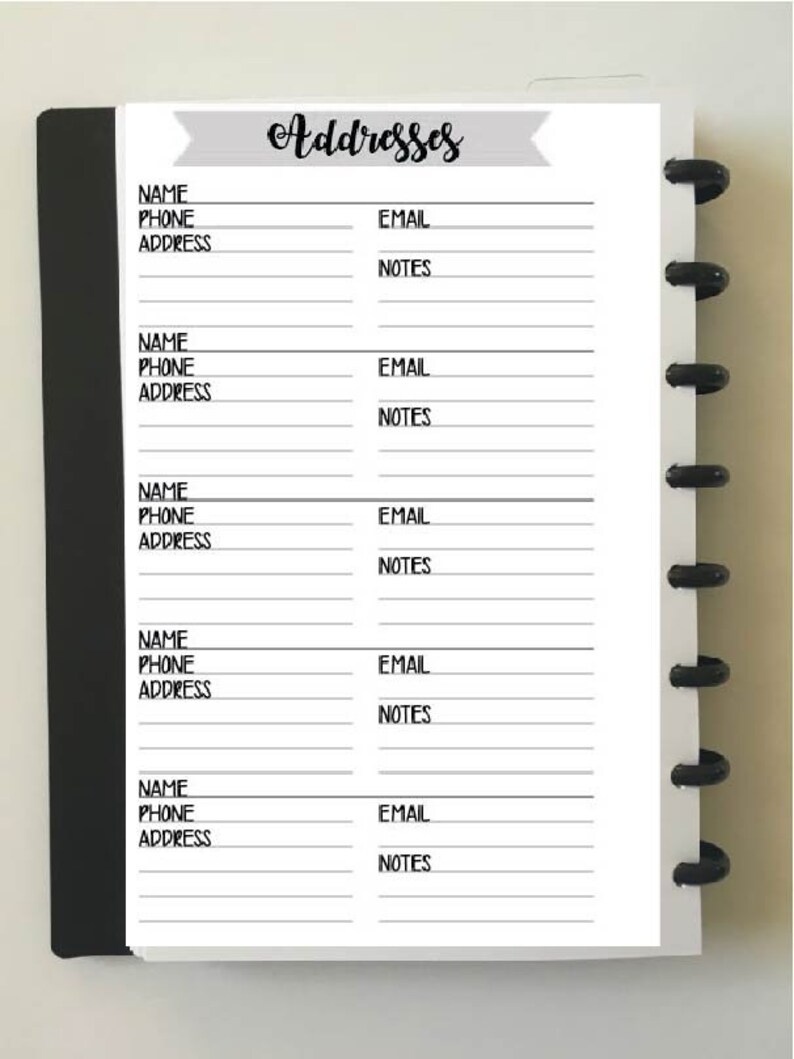 TUL Printable Address Book Blank Grey & Black Refill - Etsy