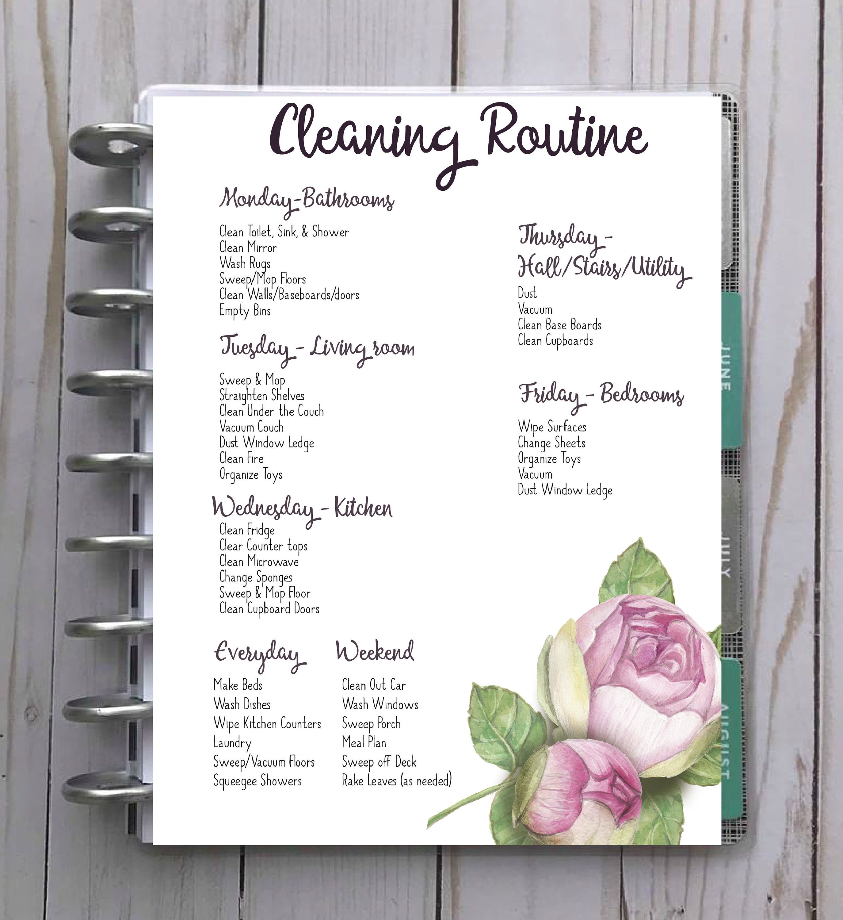 Happy Planner Printable Cleaning Schedule Classic Size - Etsy