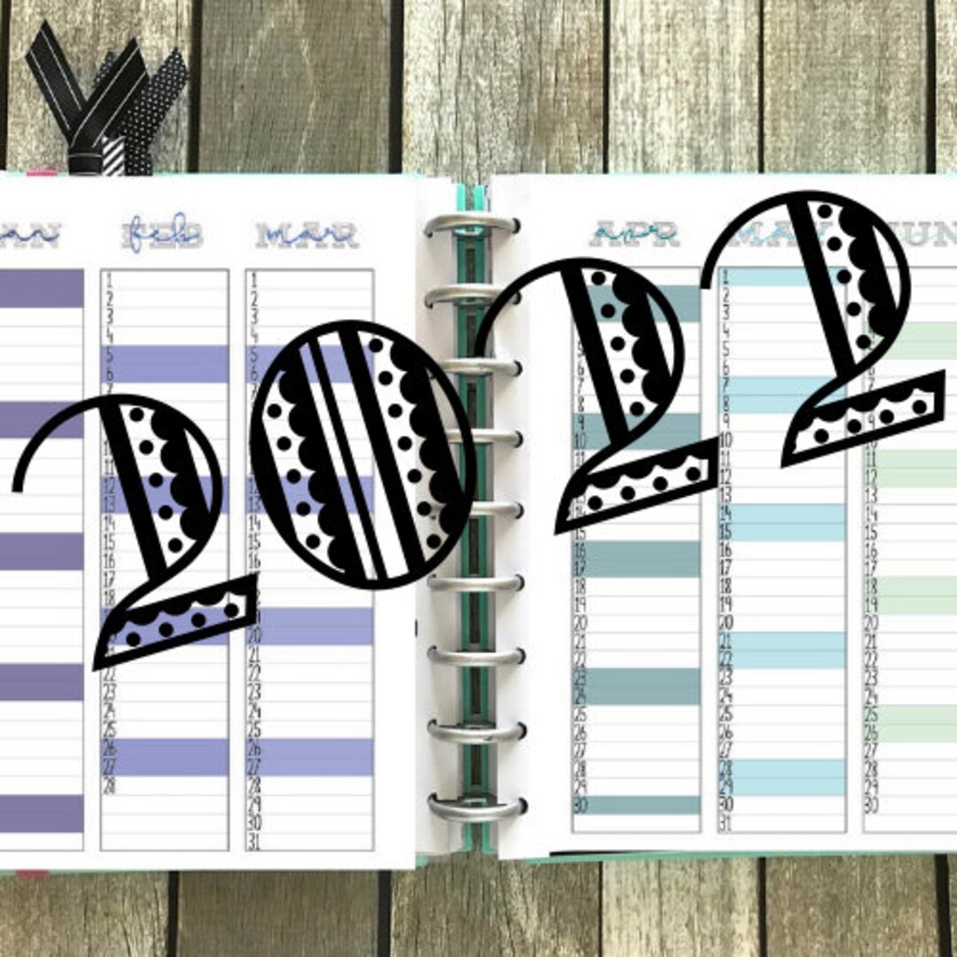 Happy Planner Printable - 2022 - Year at A Glance - Blues - Classic ...