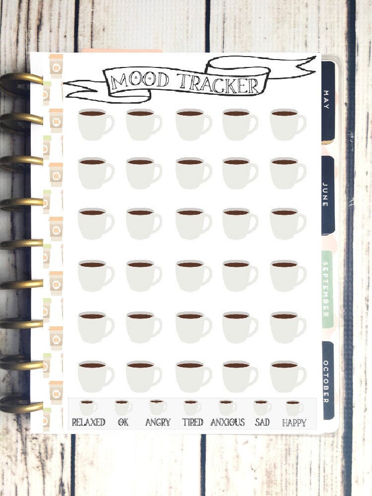 Happy Planner Printable Mood Tracker Coffee Color Yourself - Etsy