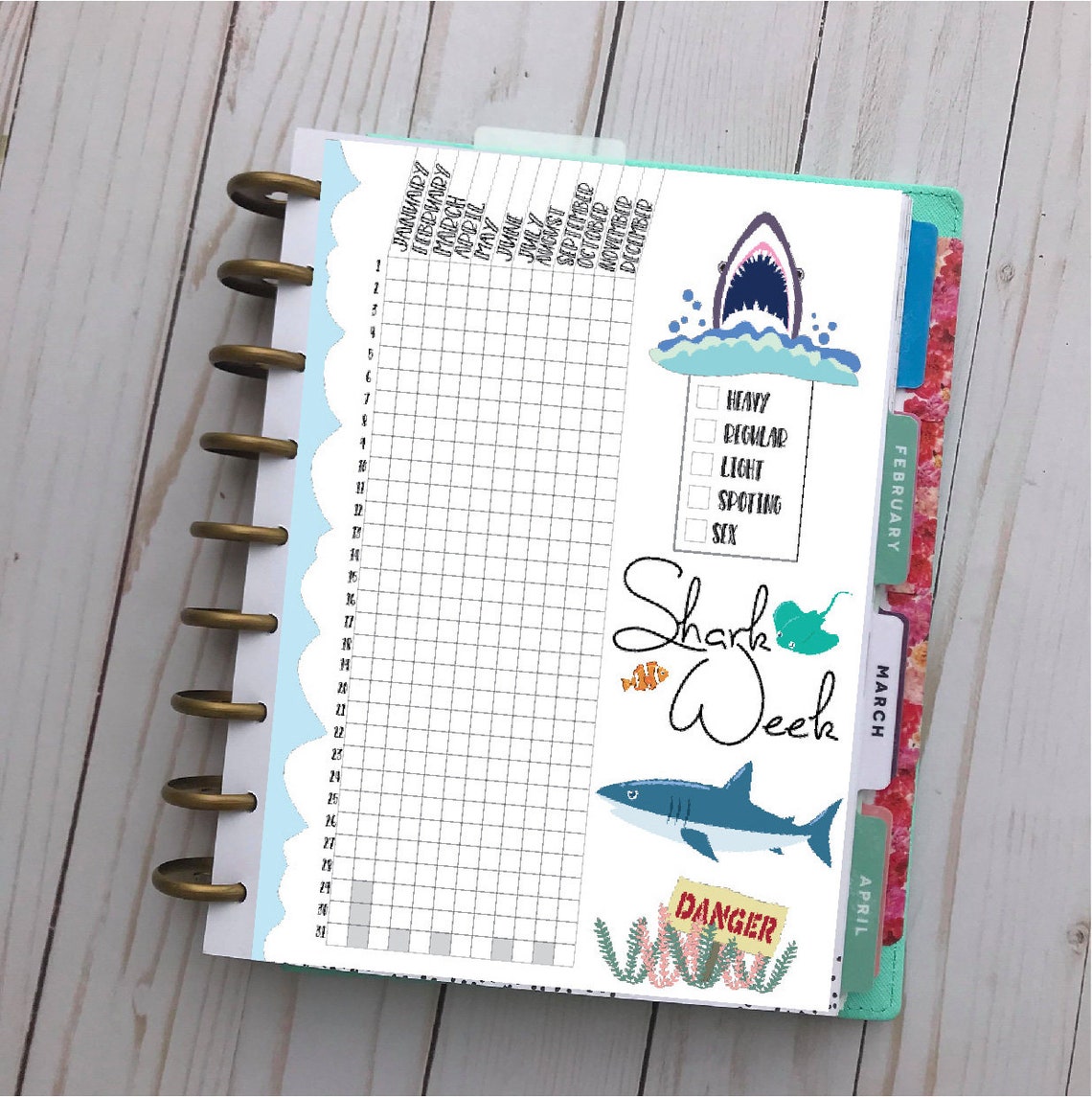 Happy Planner Printable Bullet Journal Shark Week Women | Etsy