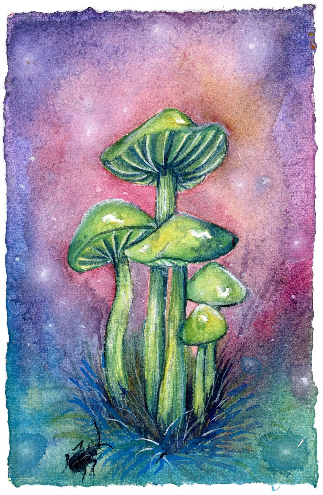 Alien Mushrooms With Beetle Art Print From Original Watercolor Painting ...