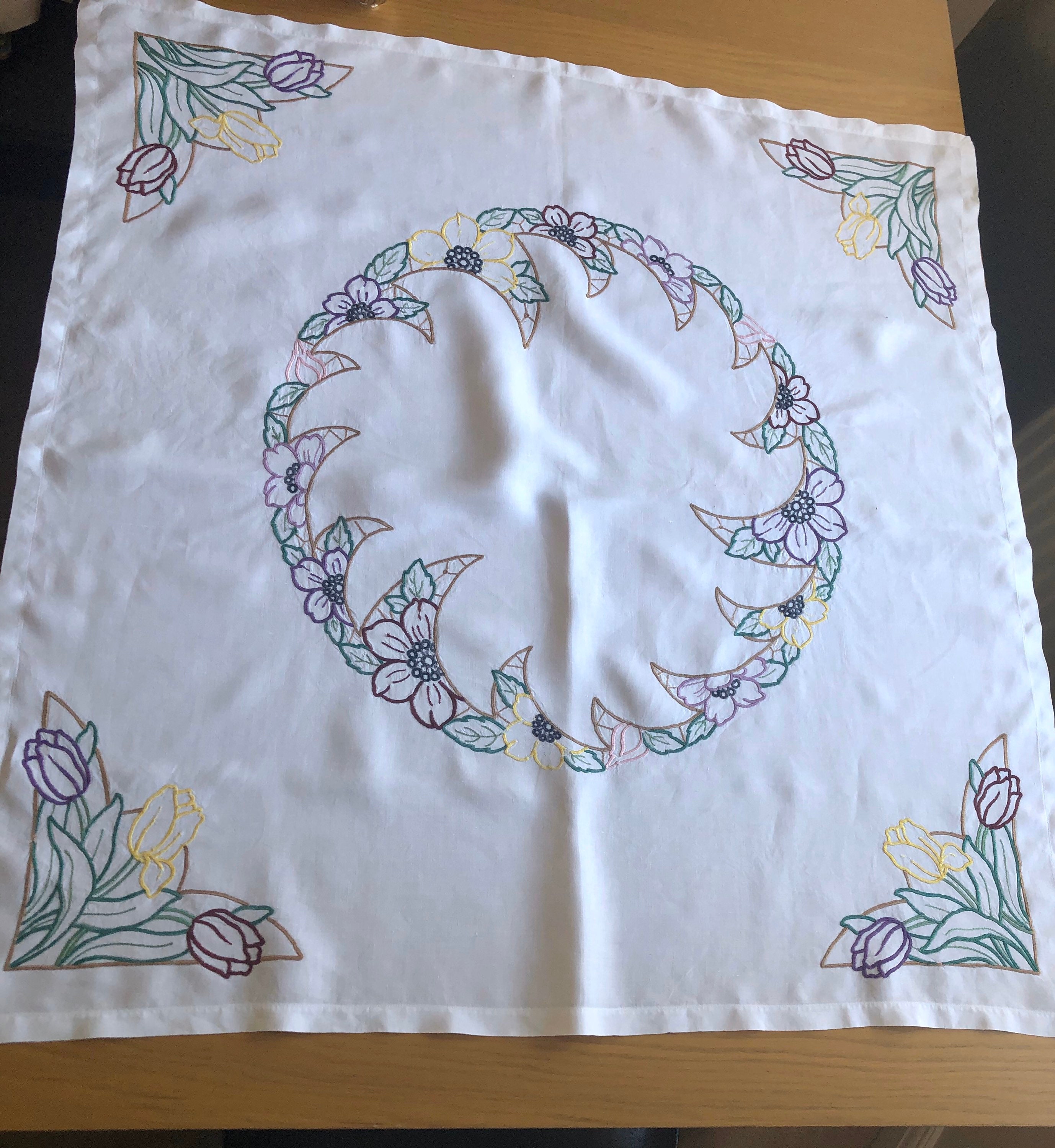 Vintage Linen Machine Embroidered Tablecloth With Stylised | Etsy