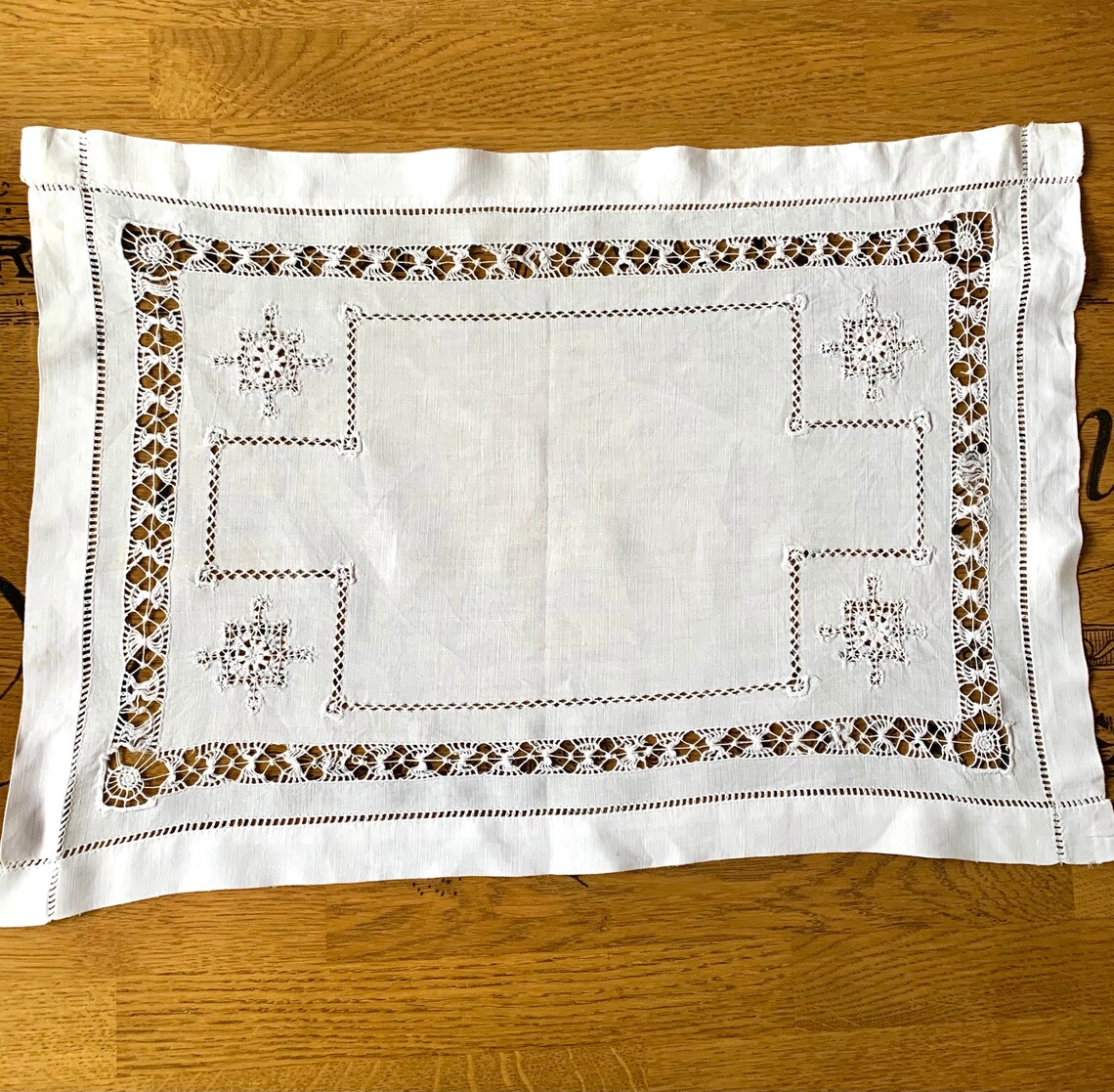 Pretty white table mat with ladderwork and cutwork detailing | Etsy