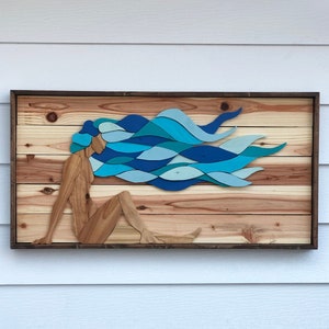Ocean Wind Wall Art, Blue Woman Mermaid Mosaic Intarsia Wood Decor - Etsy