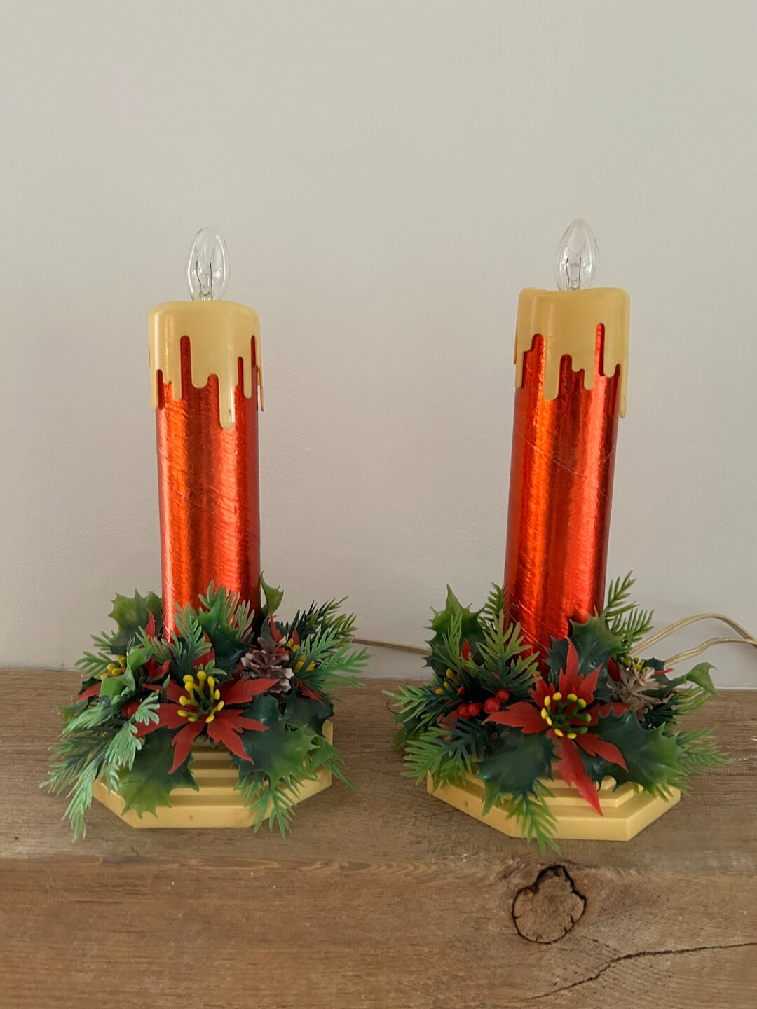 Vintage Plastic Red Foil Electric Candles Christmas Candles MCM Lighted ...