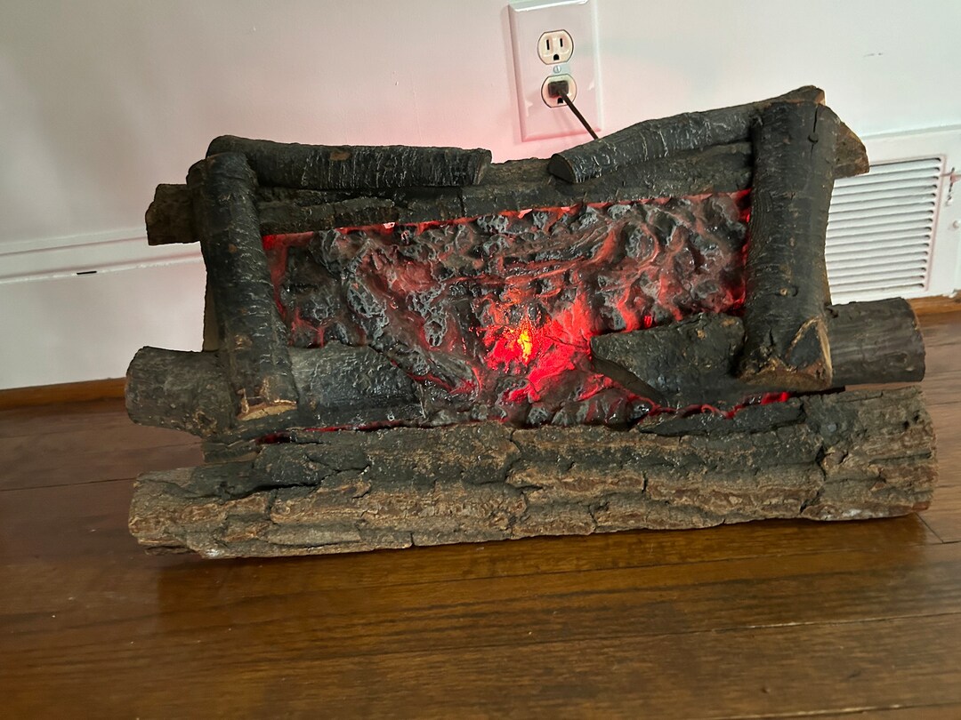 Vintage Electric Lighted Fireplace Logs Faux Fire Fireplace Insert Fake ...