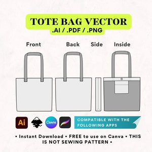 Tote Bag Vector Canva Custom Mock up Bag Drawing Streetwear Vector Tech ...