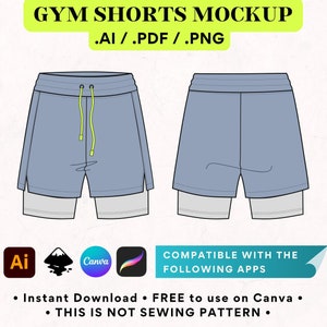 Men Gym Shorts Mockup Canva Template, Performance Shorts Tech Pack ...