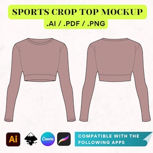 Gym Long Sleeve Crop Top Mockup Canva Template, Yoga Tee Tech Pack ...