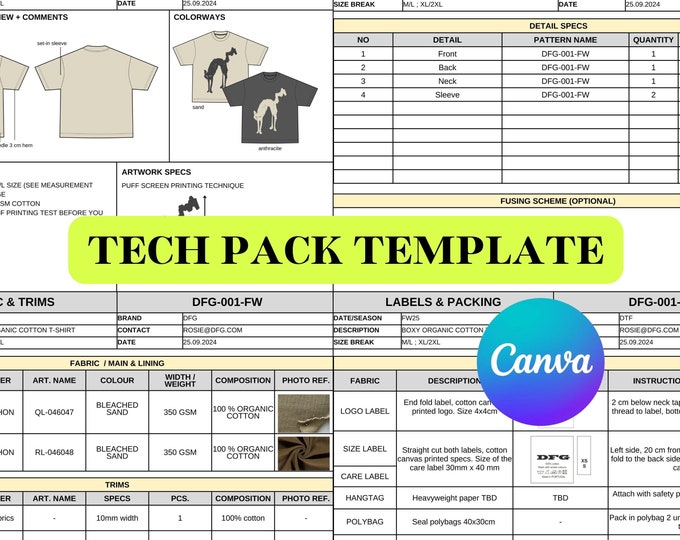 Fashion Tech Pack Canva Template DIY, Streetwear Tech Pack Cheat Sheet ...