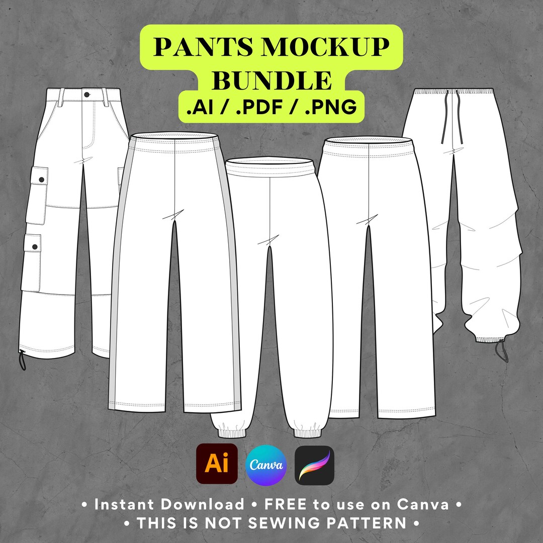 Streetwear Pants Bundle, Flare & Cuff Sweatpants Canva Template, Wide ...