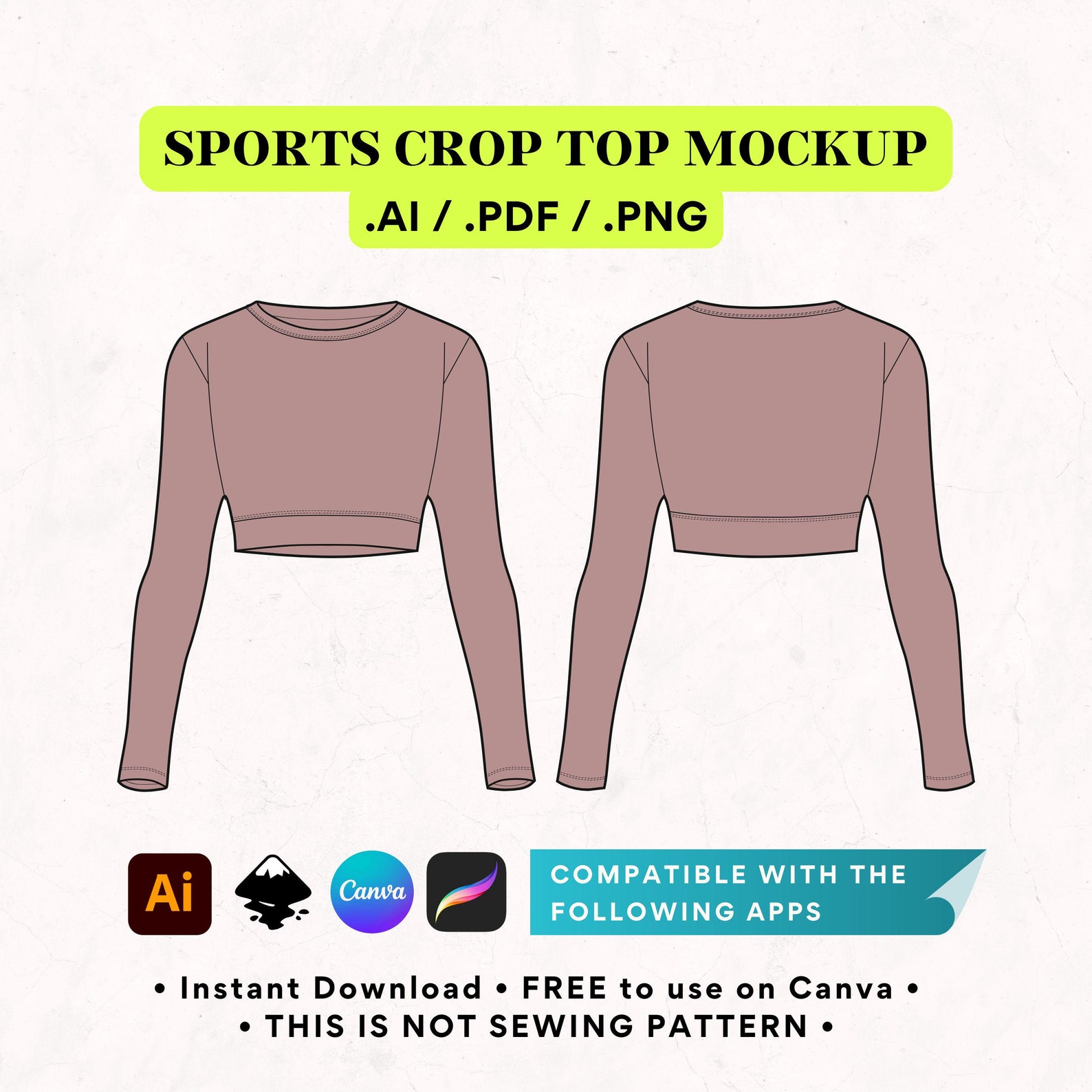 Gym Long Sleeve Crop Top Mockup Canva Template, Yoga Tee Tech Pack ...