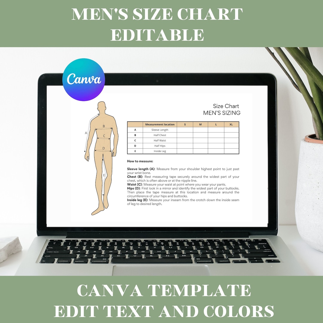Mens Size Chart Canva Template, Printable Measurement Sheet Editable ...