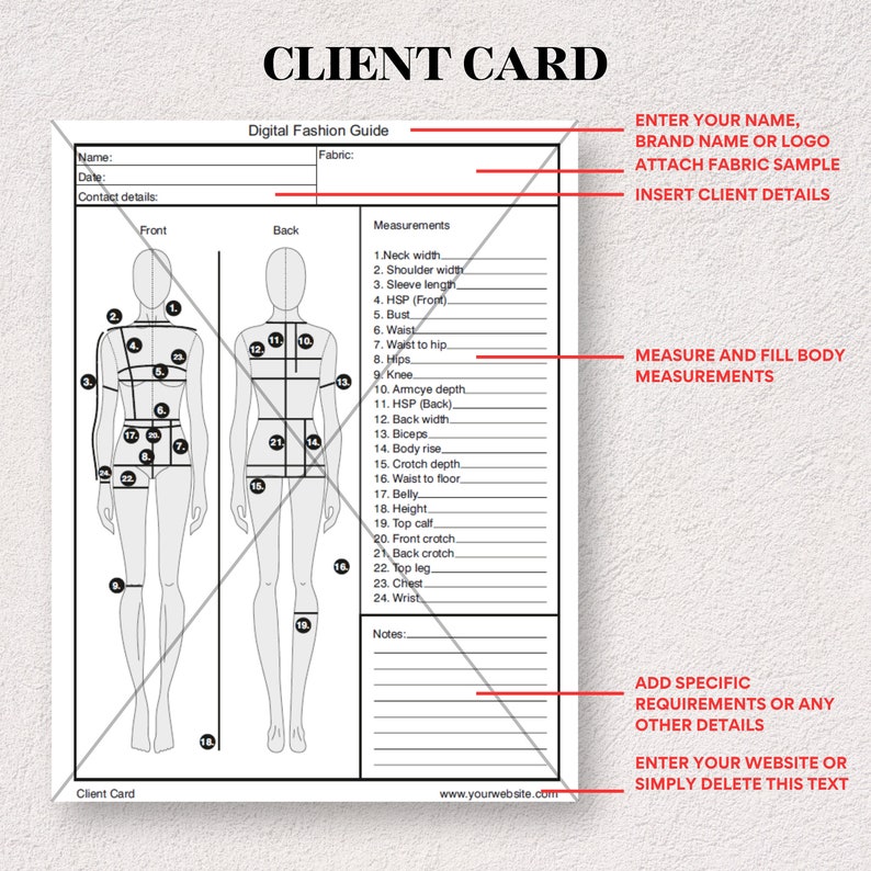 Printable Body Size Chart Planner, Seamstress Digital Organizer, Sewing ...