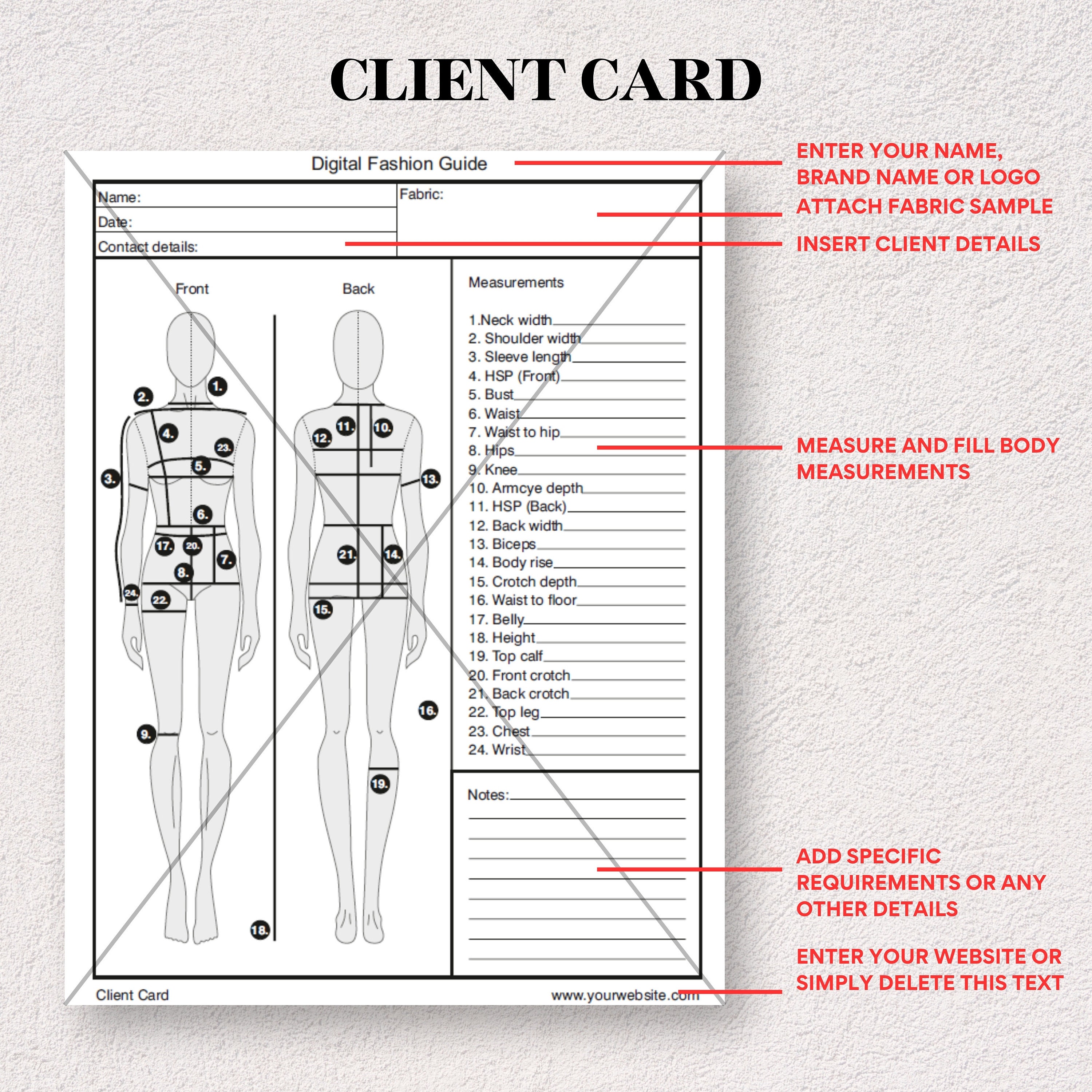 Printable Body Size Chart Planner, Seamstress Digital Organizer, Sewing ...
