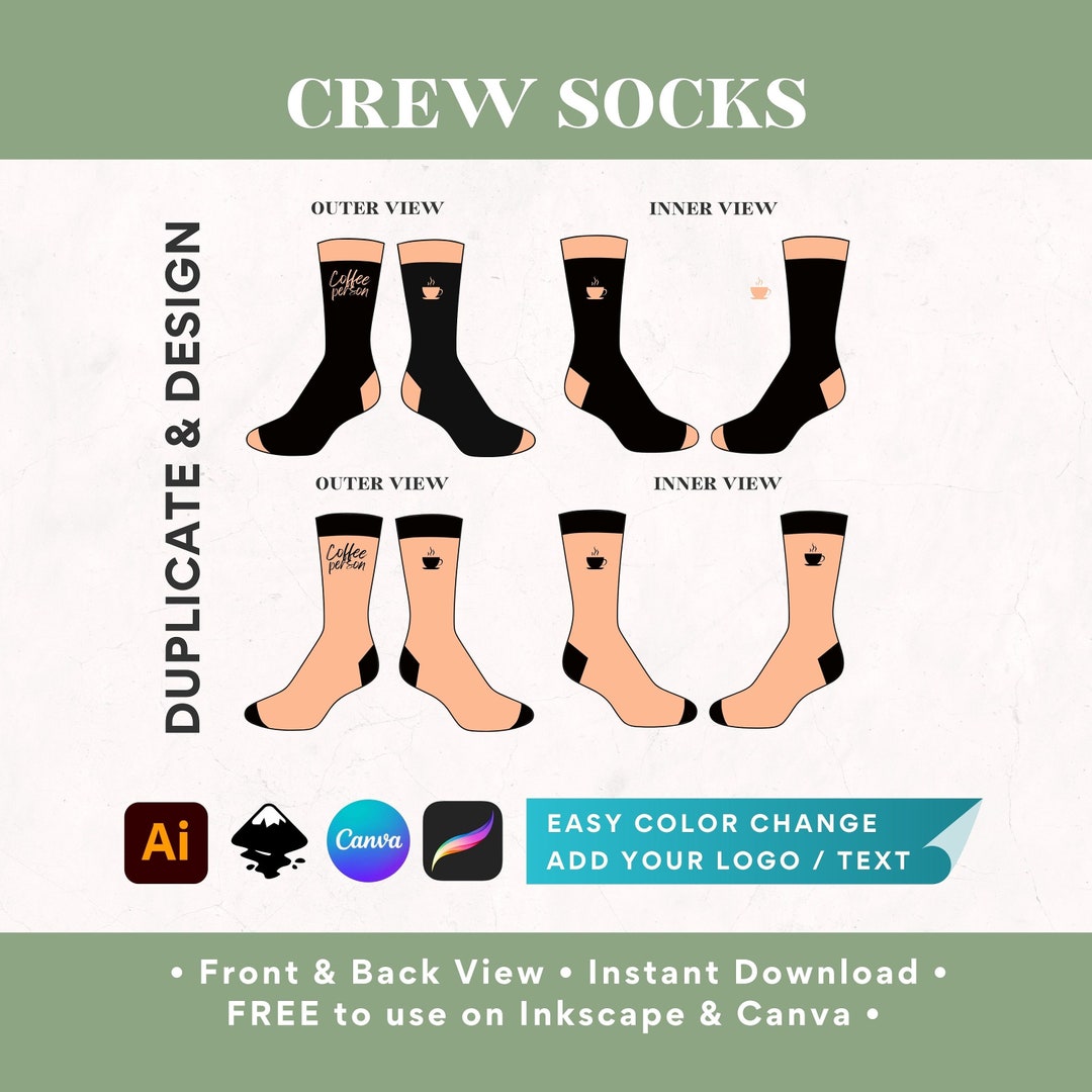 Crew Socks Design Vector Template, Fashion Mockup Flat DIY, Fashion ...