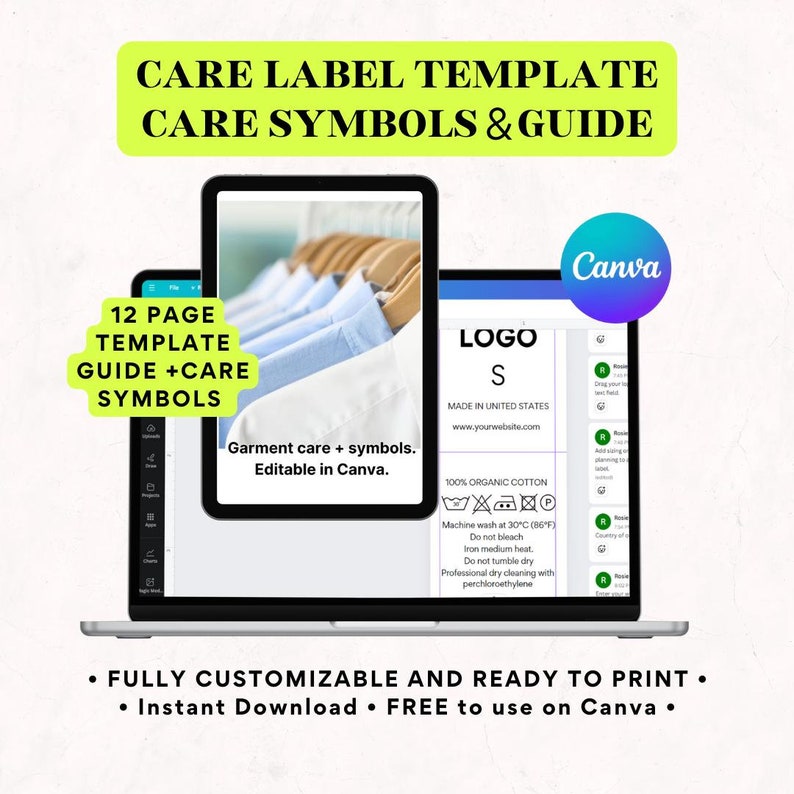 Editable Care Label Template INSTANT DOWNLOAD for Clothing - Canva DIY ...