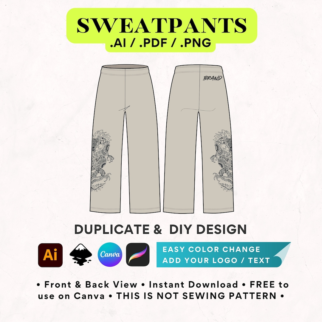 Streetwear Flare Sweatpants Canva Template, Mockup Vector Illustrator ...