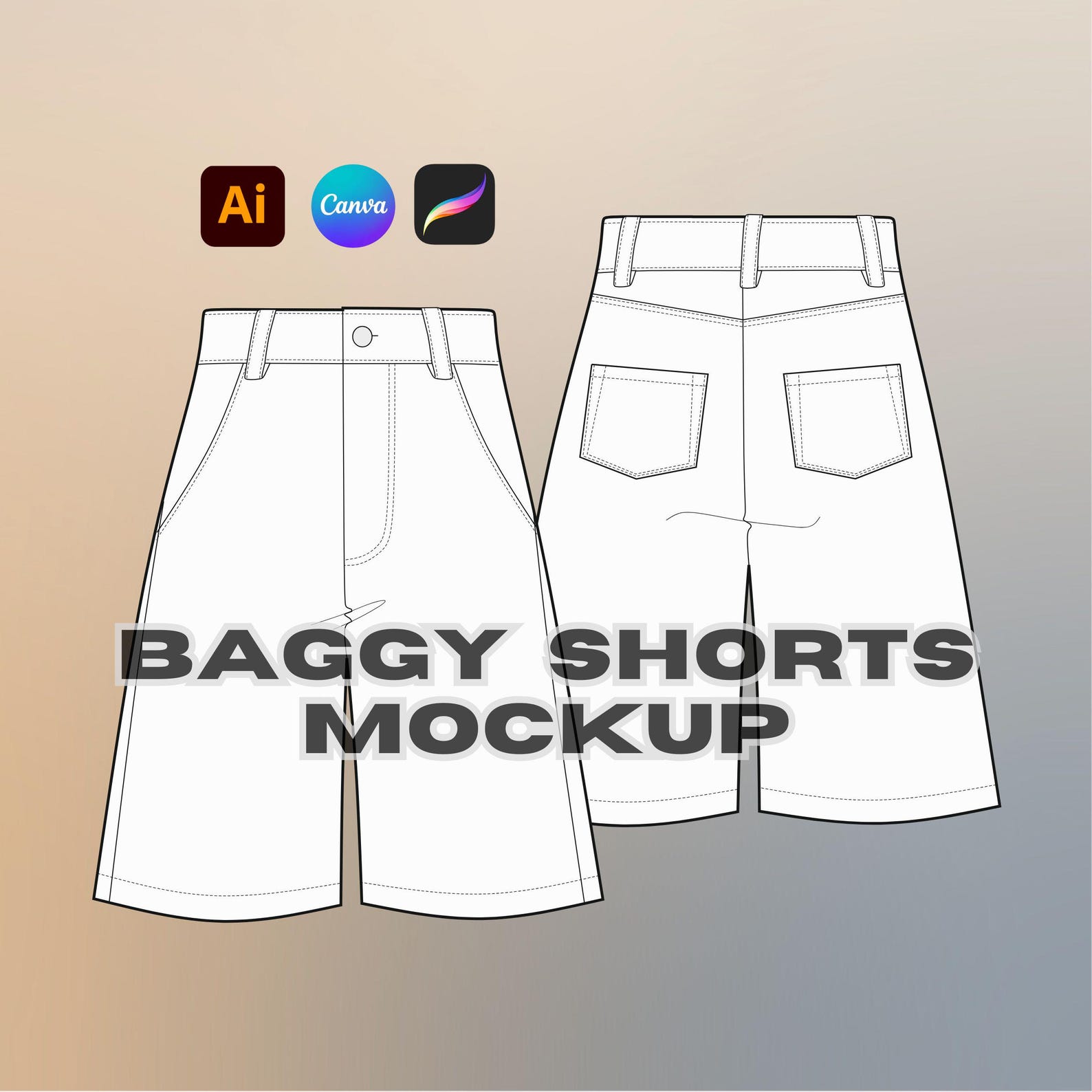 Streetwear Jeans Shorts Canva Template, Jorts Flared Shorts Vector ...