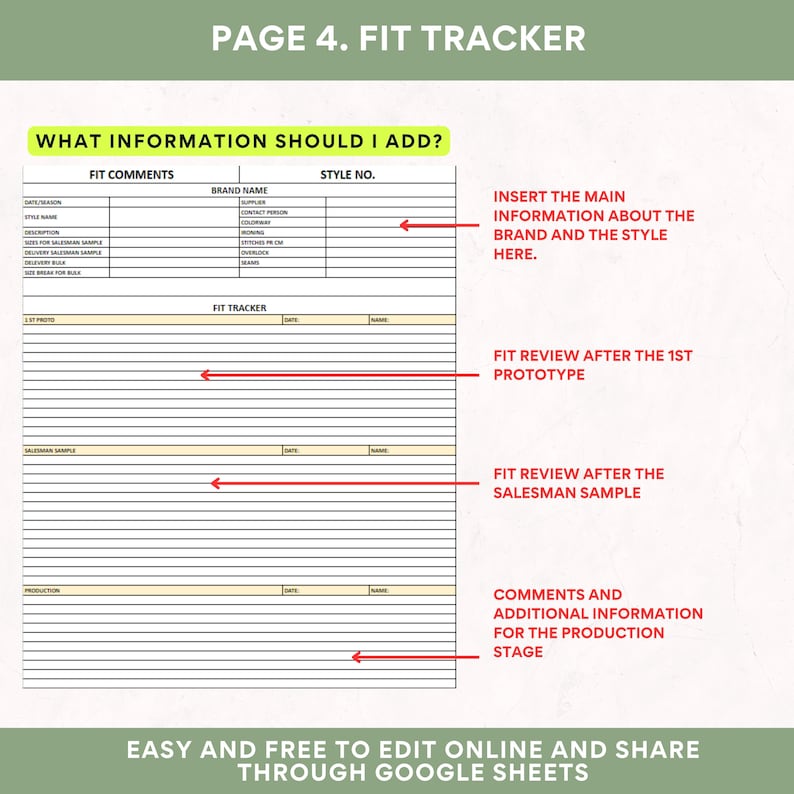 Plantilla de paquete técnico de ropa Hoja de Google y Excel editable ...
