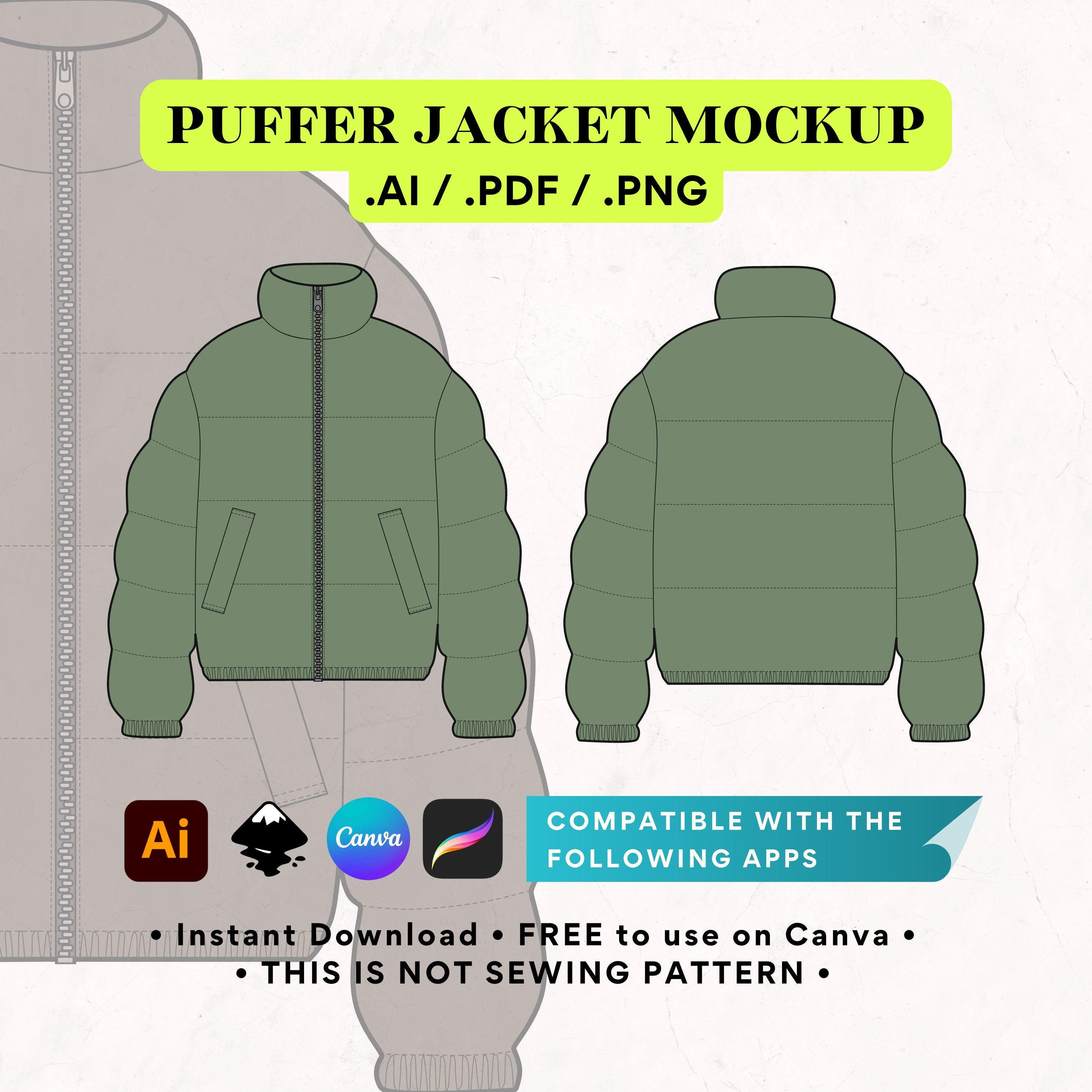 Puffer Jacket Canva Template, Streetwear Vector Mockup, Windbreaker ...