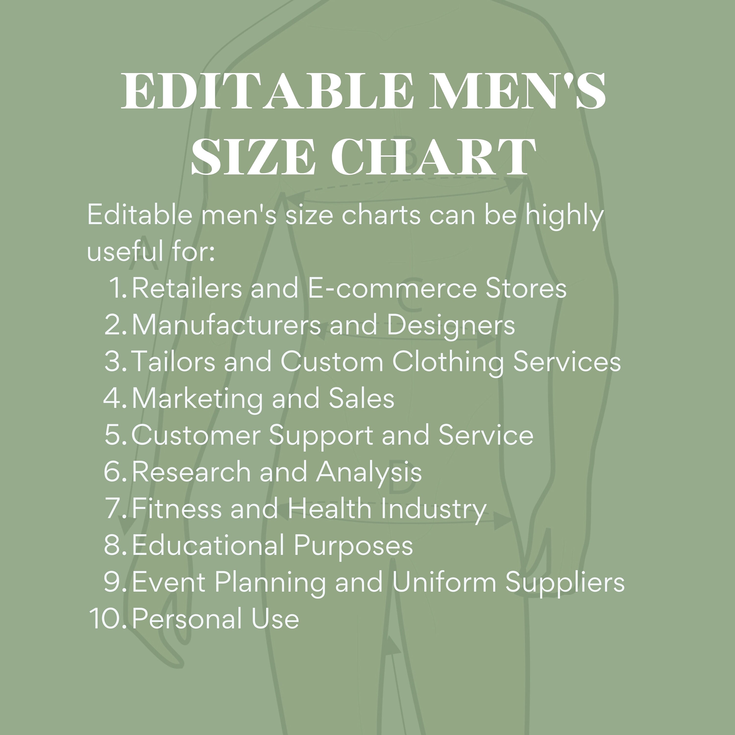 Mens Size Chart Canva Template, Printable Measurement Sheet Editable ...