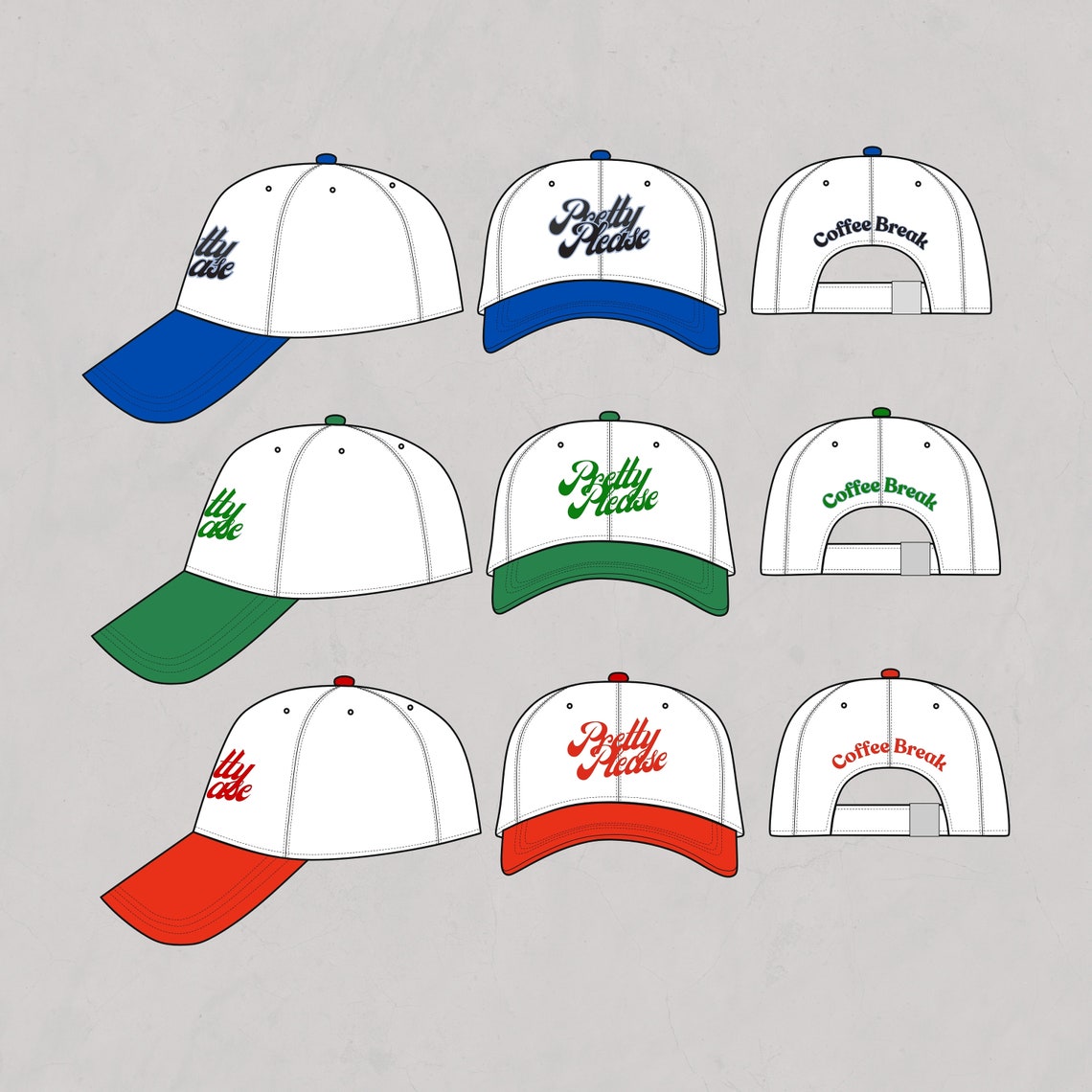 6 Panel Baseball Cap Canva DIY Mockup, Flat CAD Vector for Illustrator, Unisex Streetwear ...