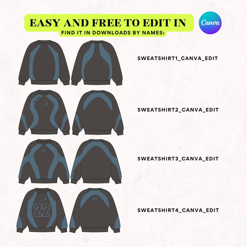 Streetwear Crewneck Hoodie Canva Template and Vector Mockup, Sweatshirt ...