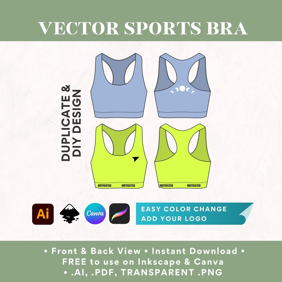Sports Bra Canva Template, Bra Editable Vector, Technical Drawings for ...