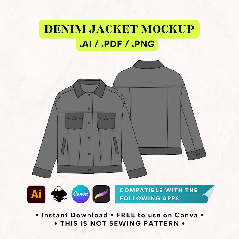 Streetwear Denim Jacket Canva Template and Vector Mockup, Workwear ...