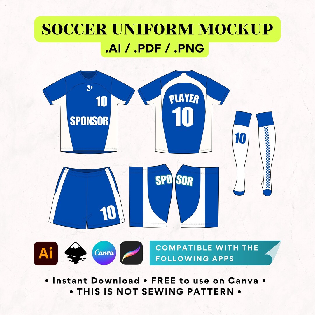 Soccer Uniform Bundle DIY Canva Mockup Football Set Mockup Vector ...