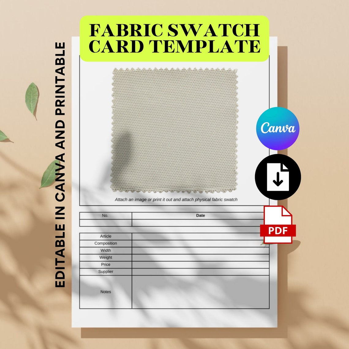 Fabric Swatches Inventory Canva Template and Printable Download, Fabric ...