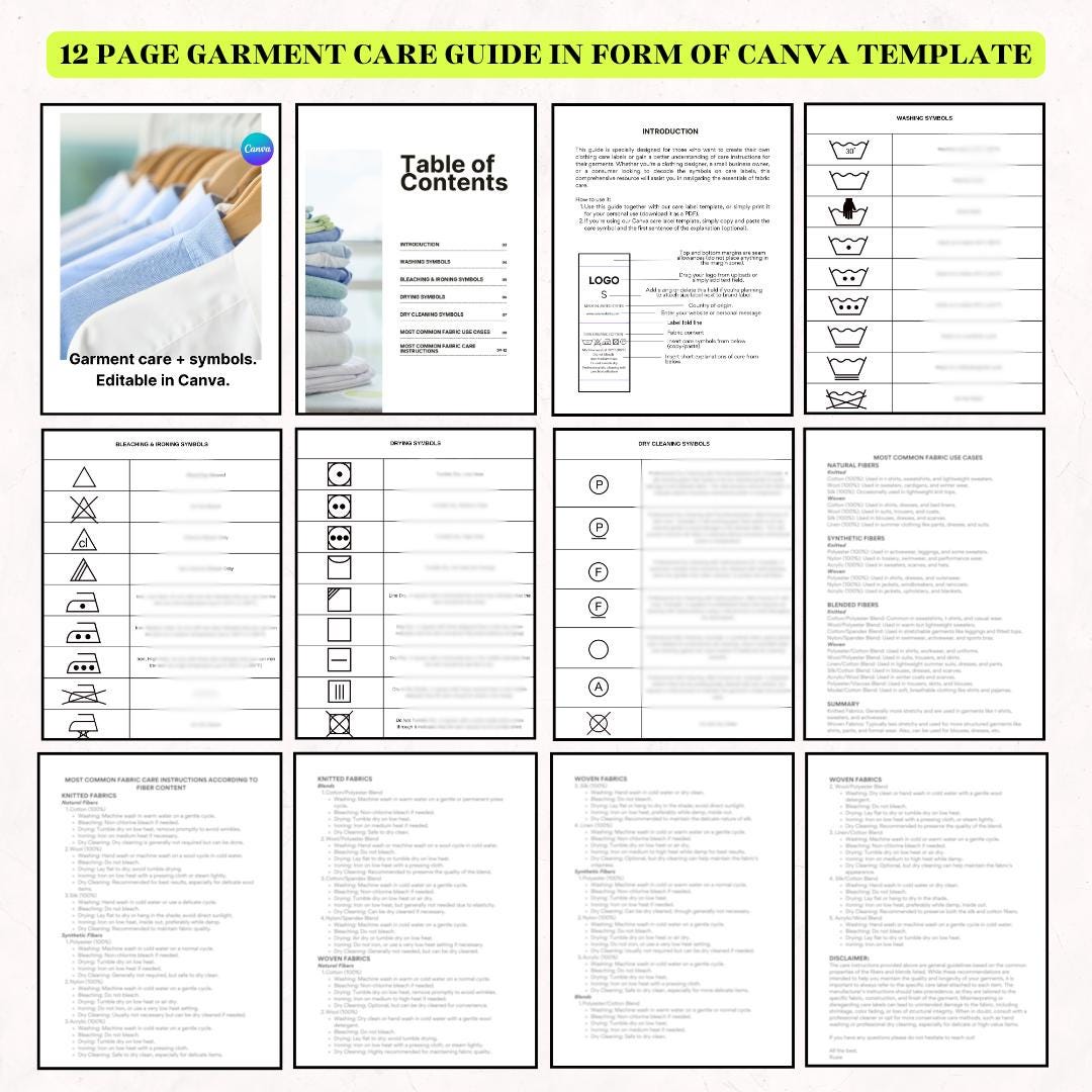 Editable Care Label Template INSTANT DOWNLOAD for Clothing - Canva DIY ...