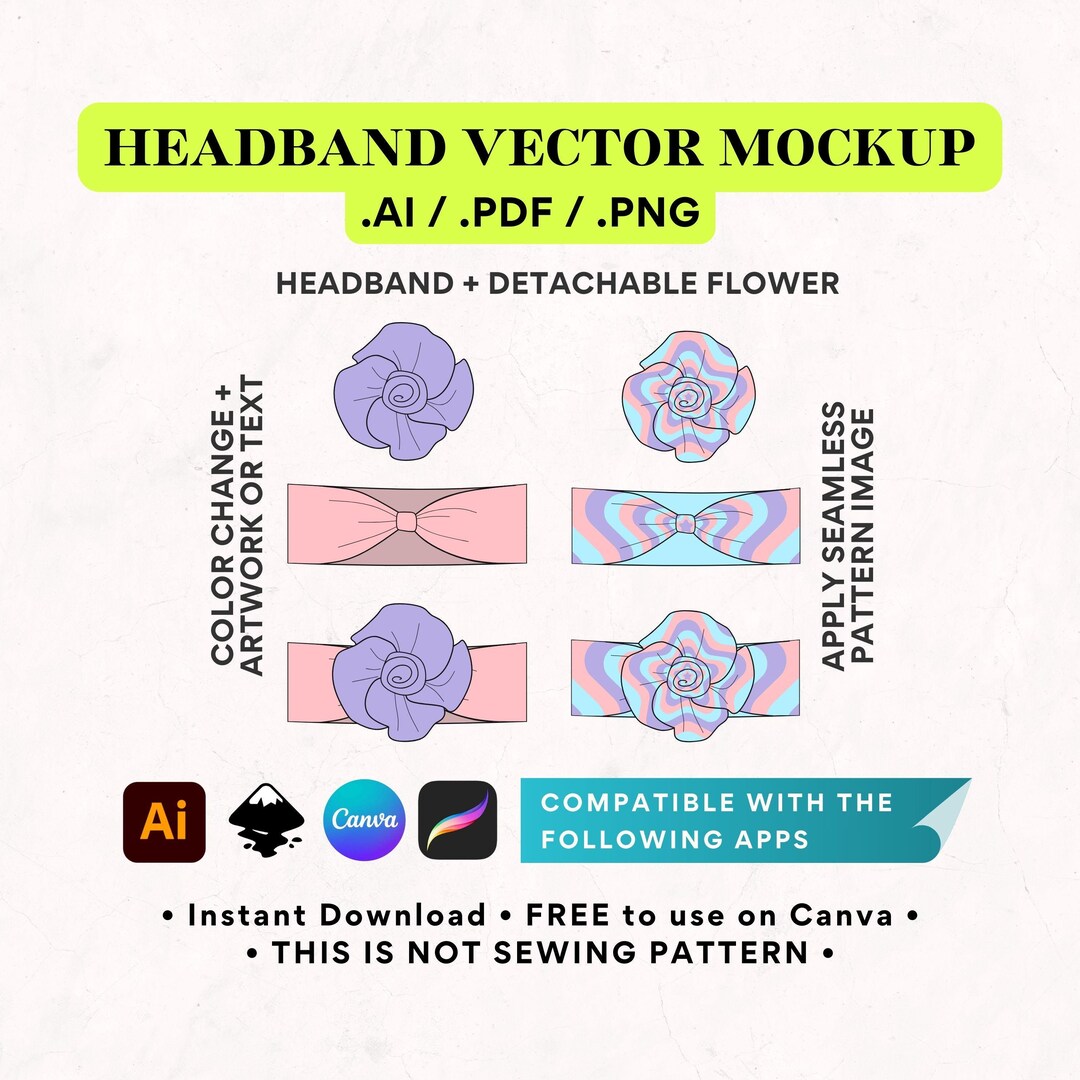 Detachable Flower Headband Canva Template Mockup, Girls Bow Flat CAD ...