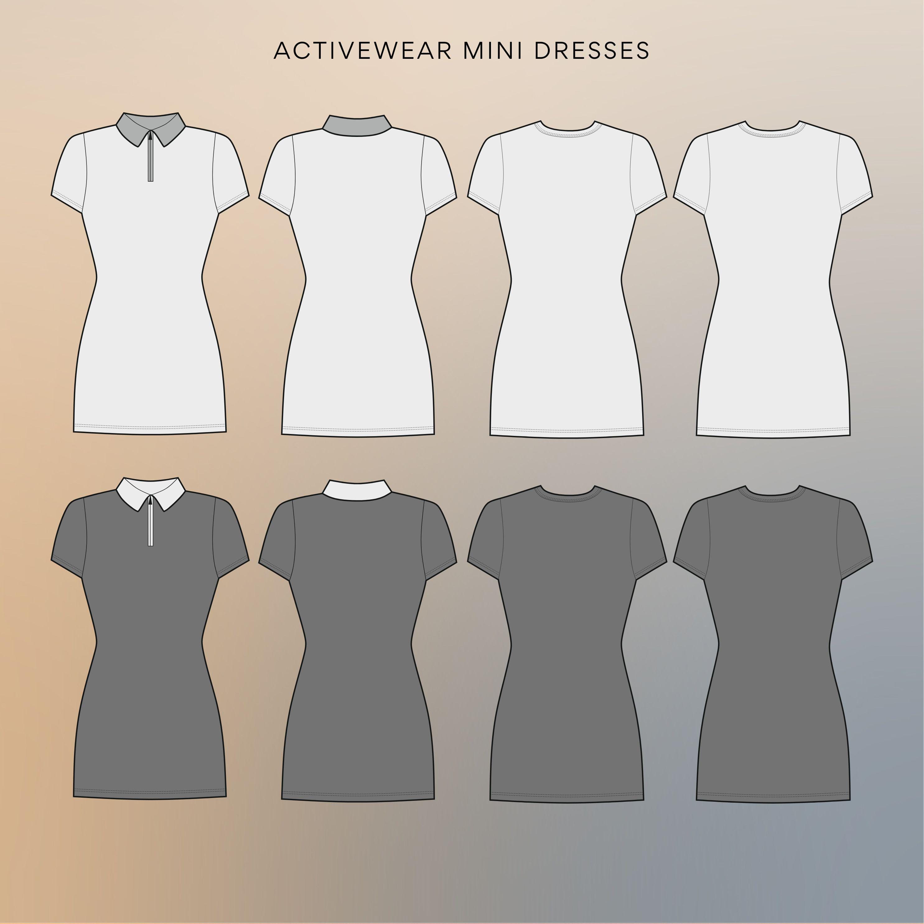 Sports Dress Canva Bundle, Activewear Vector Mockup Template, Flat CAD ...