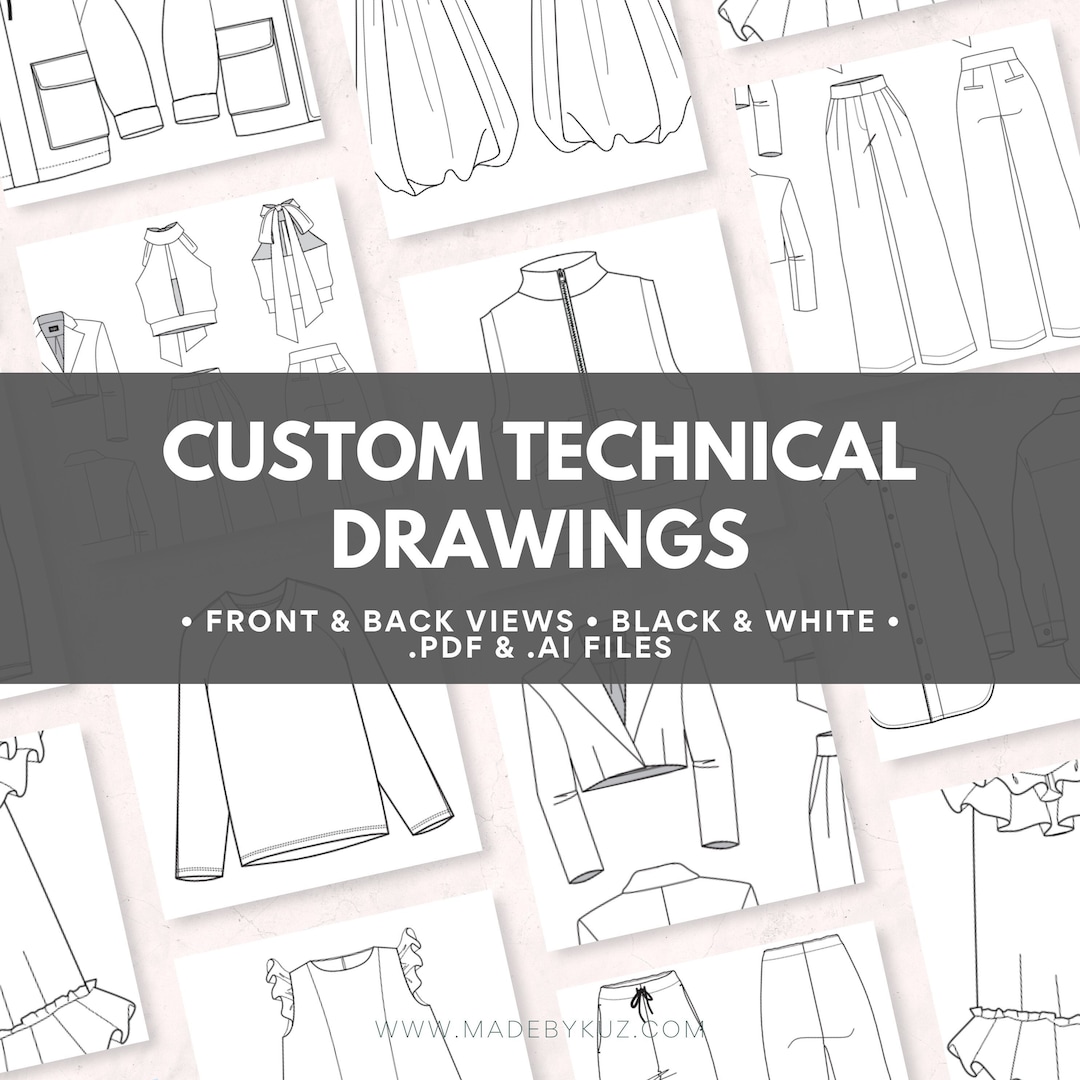 Custom Fashion Flat CAD, Fashion Design Sketch, Tech Pack Drawing, Made ...