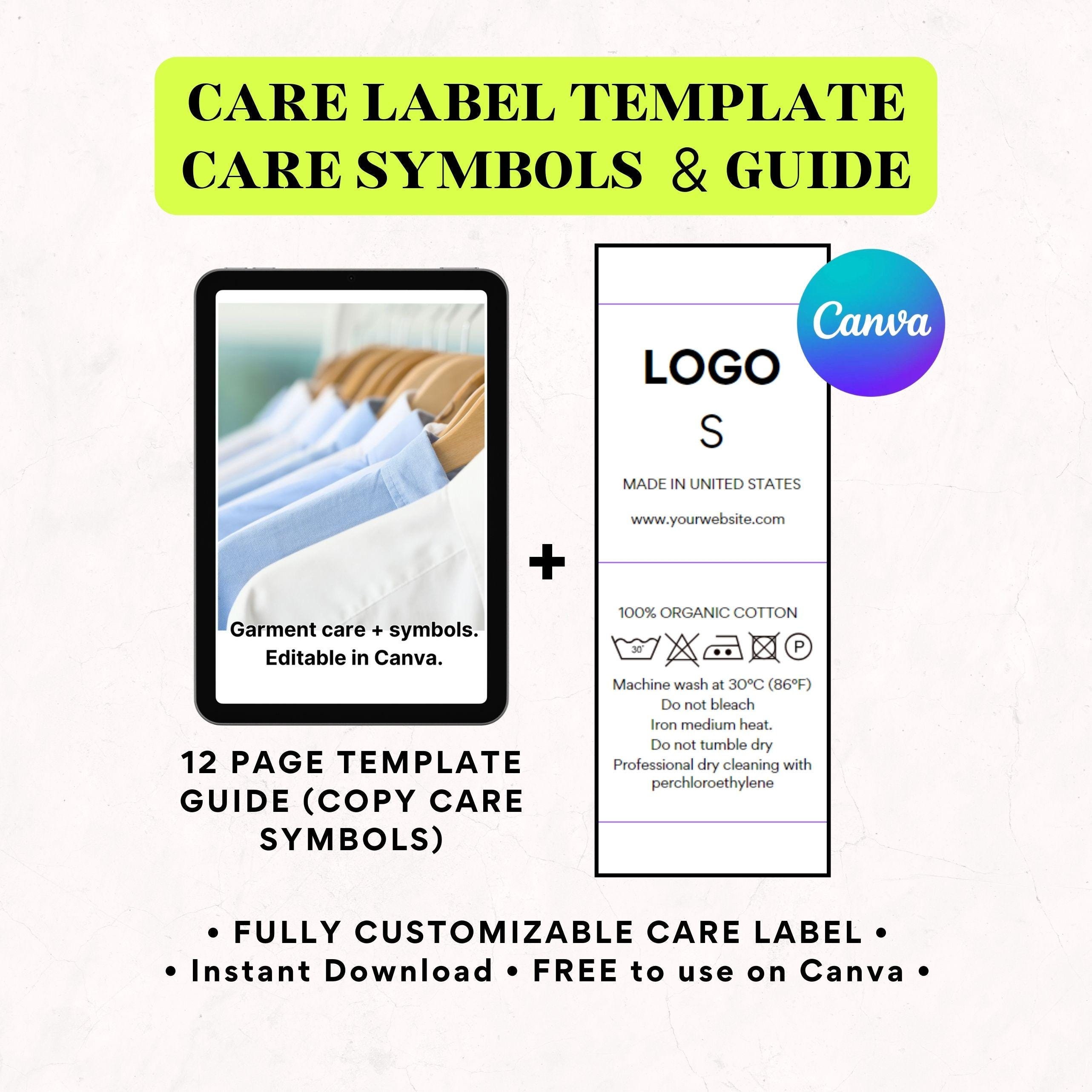 Editable Care Label Template INSTANT DOWNLOAD for Clothing Canva DIY ...