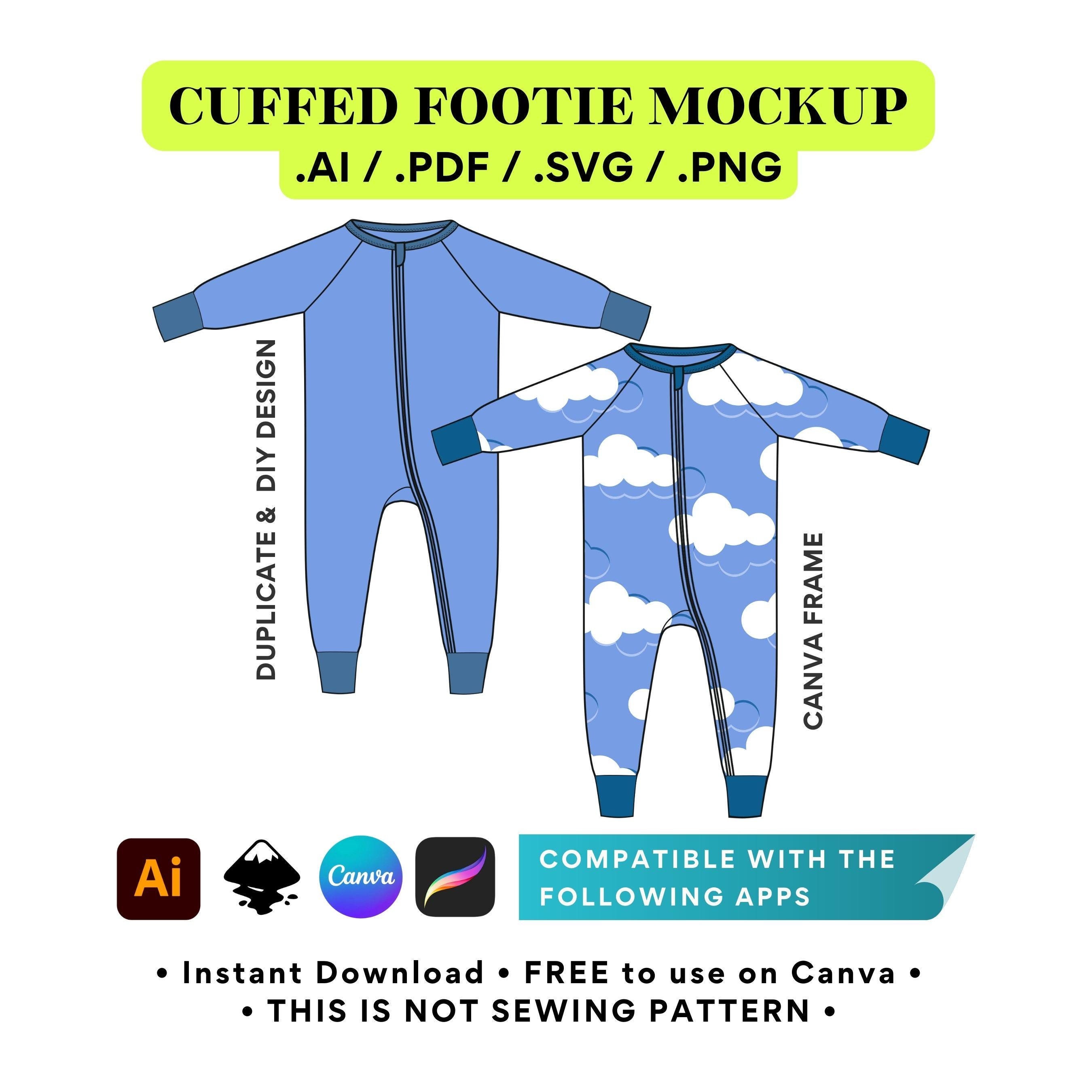 Footie Pajamas Canva Template, Pjs Mock Up, Baby Kids Footie Vector ...