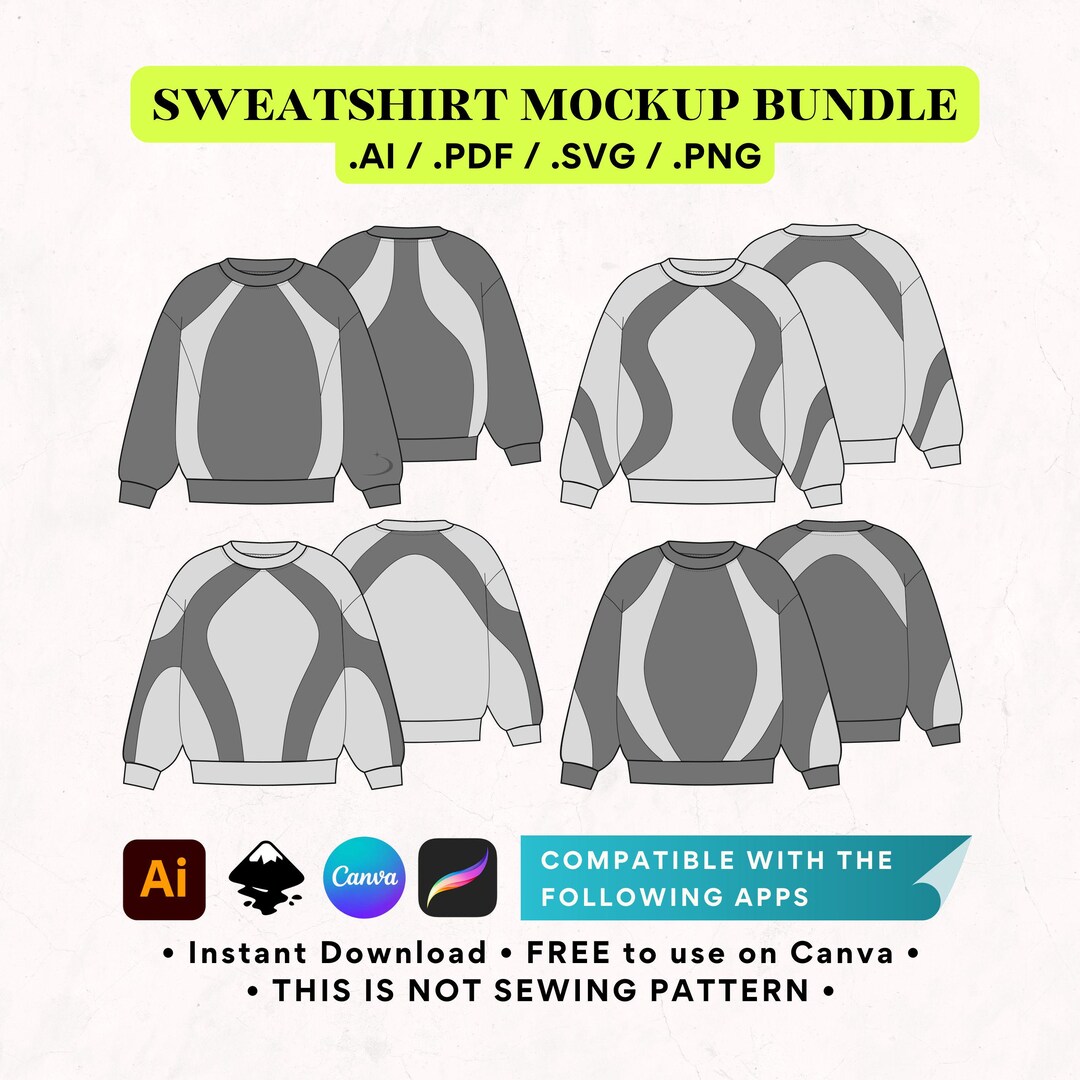Streetwear Crewneck Hoodie Canva Template and Vector Mockup, Sweatshirt ...