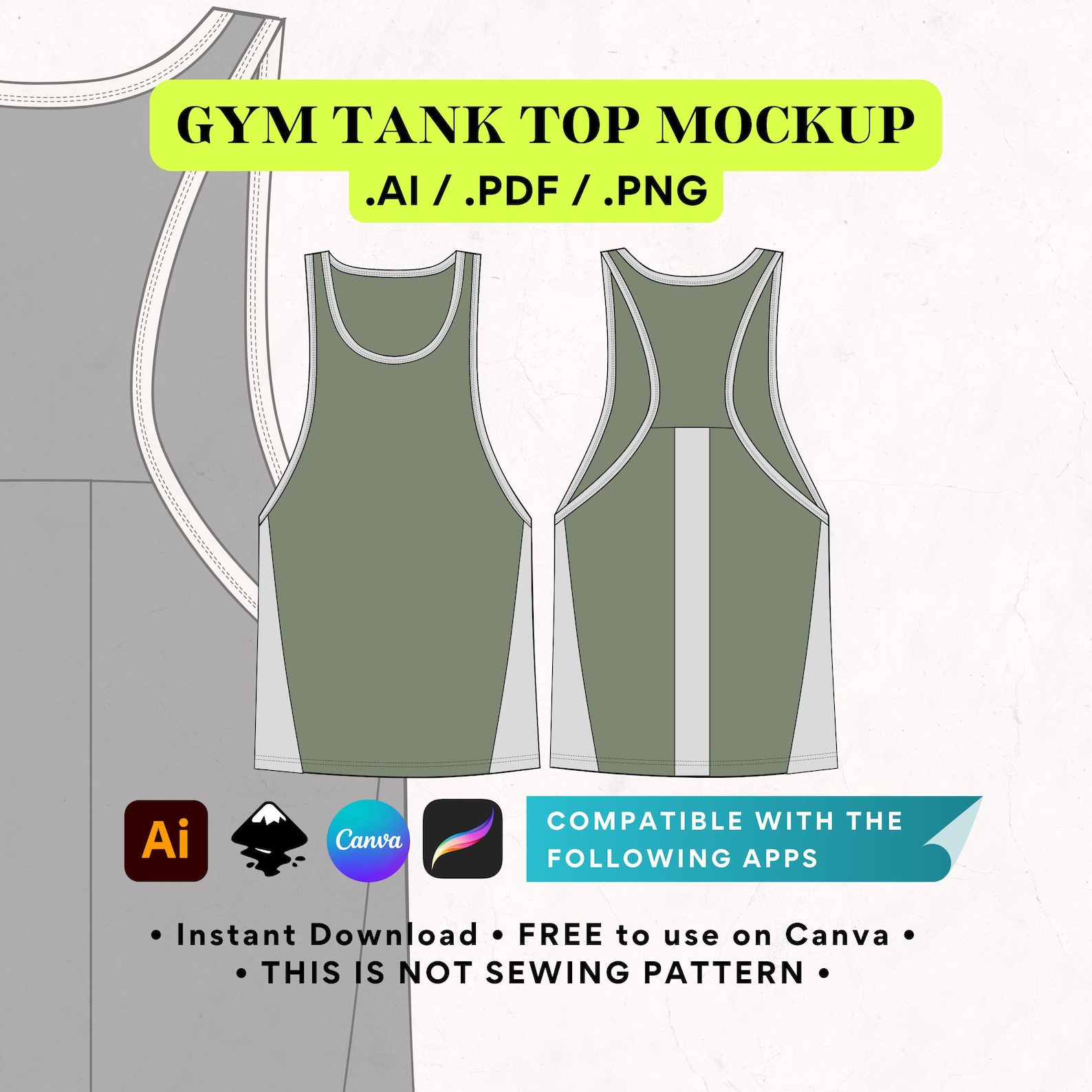 Men Gym Tank Top Mockup Canva Template, Male Tank Top Tech Pack ...