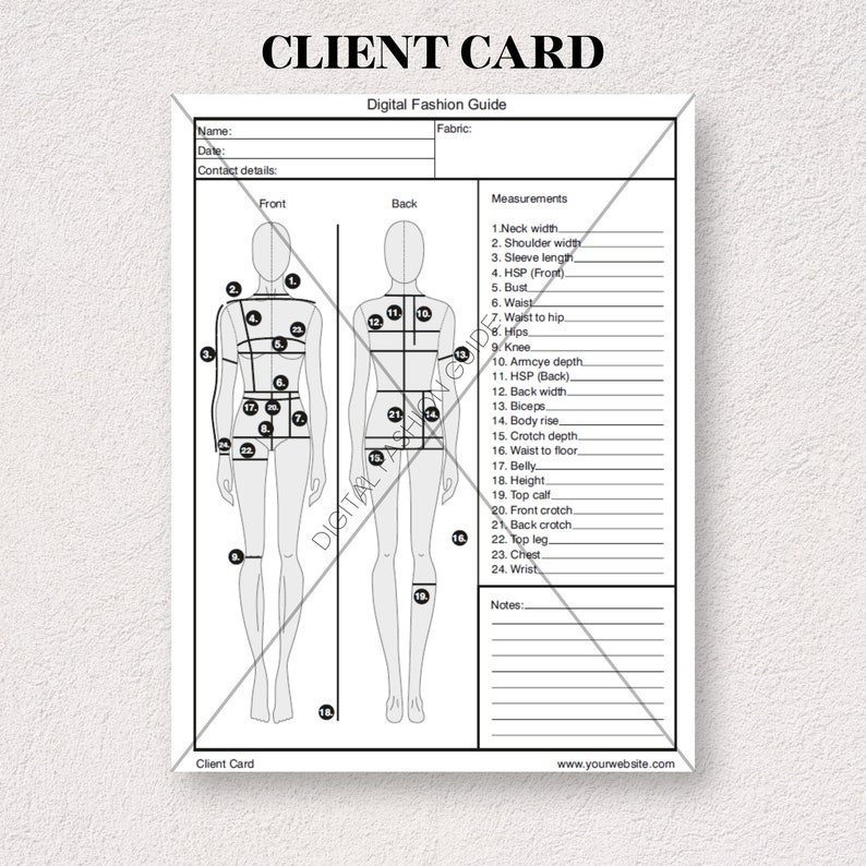 Printable Body Size Chart Planner, Seamstress Digital Organizer, Sewing ...