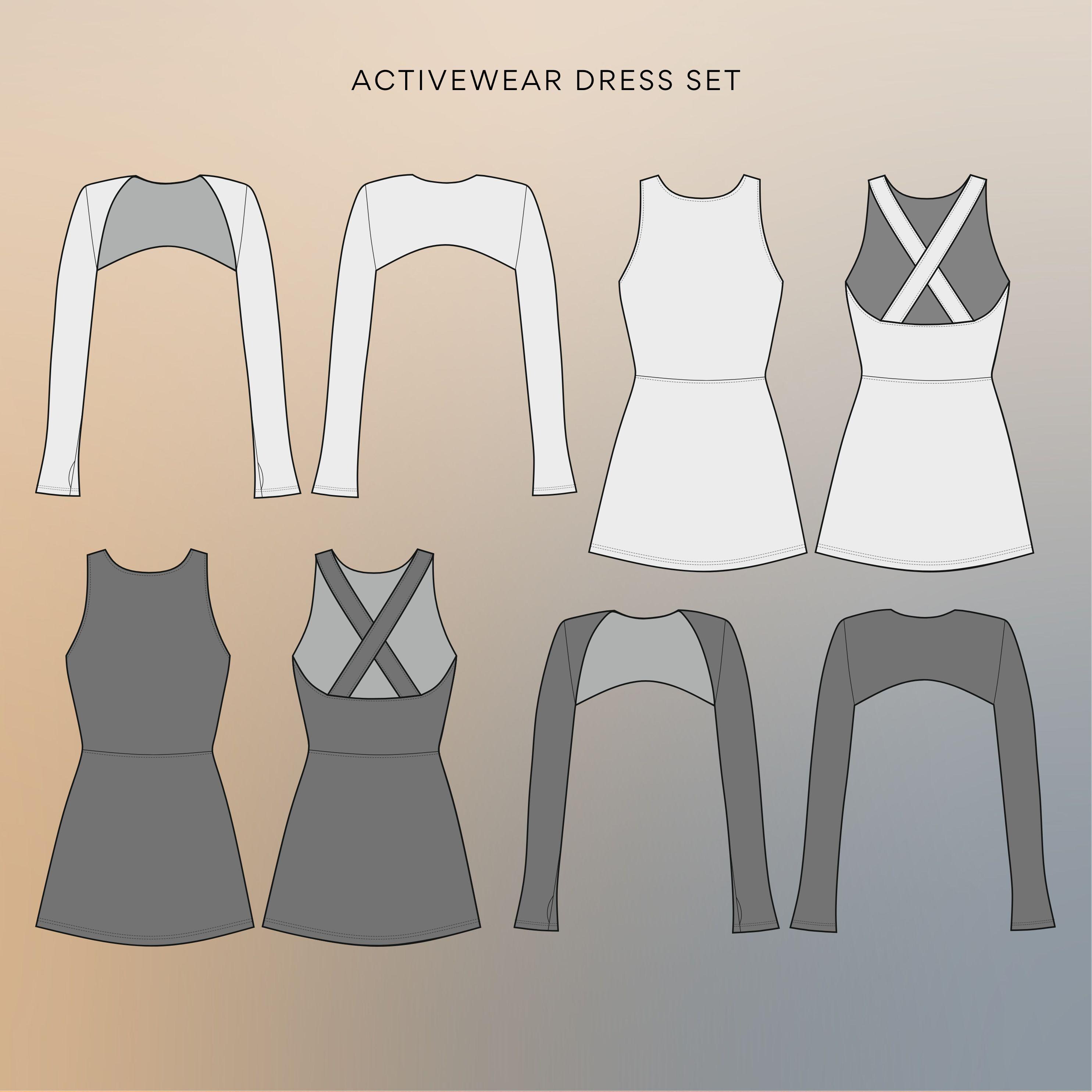 Sports Dress Canva Bundle, Activewear Vector Mockup Template, Flat CAD ...