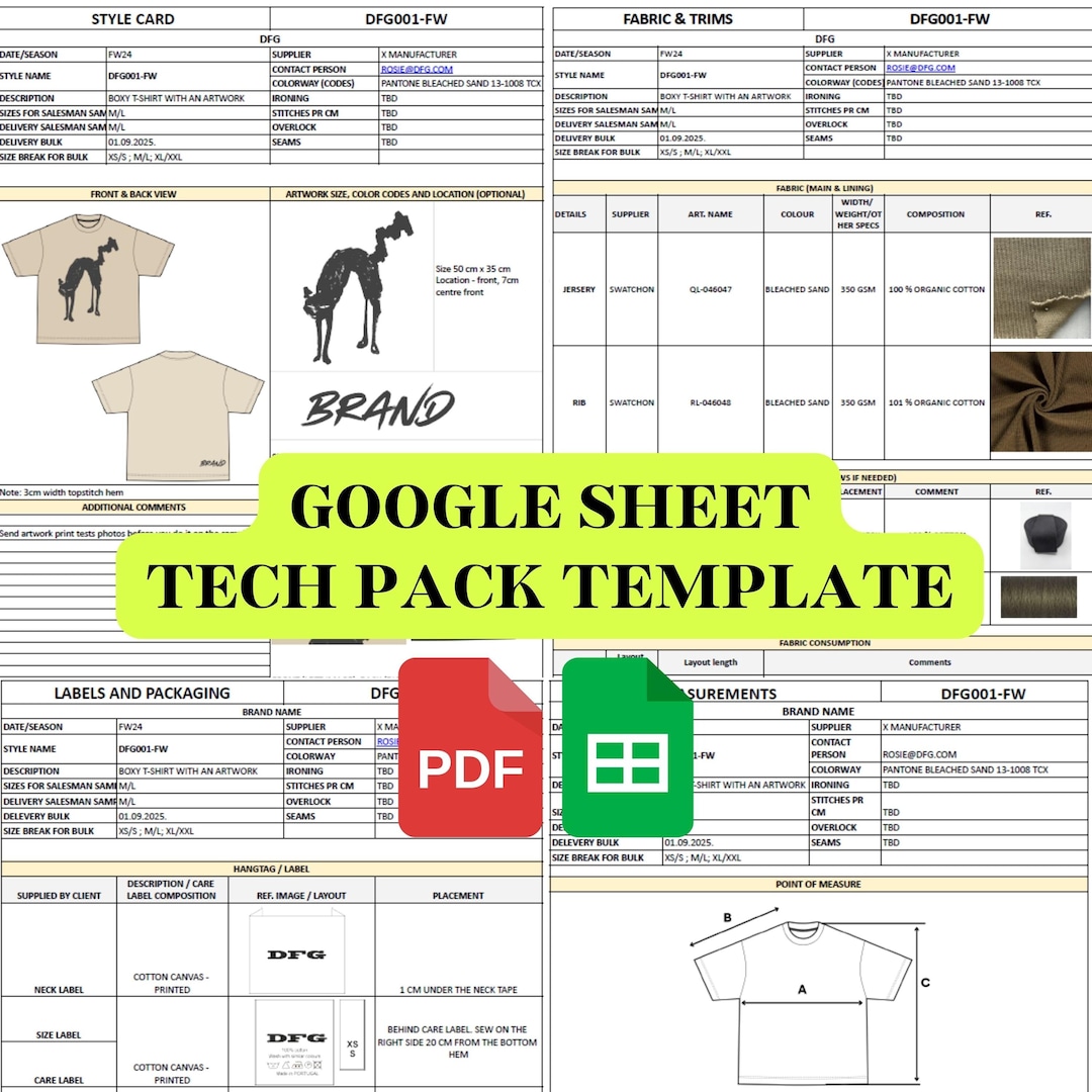 Clothing Tech Pack Template Google Sheet and Excel Editable, PDF ...