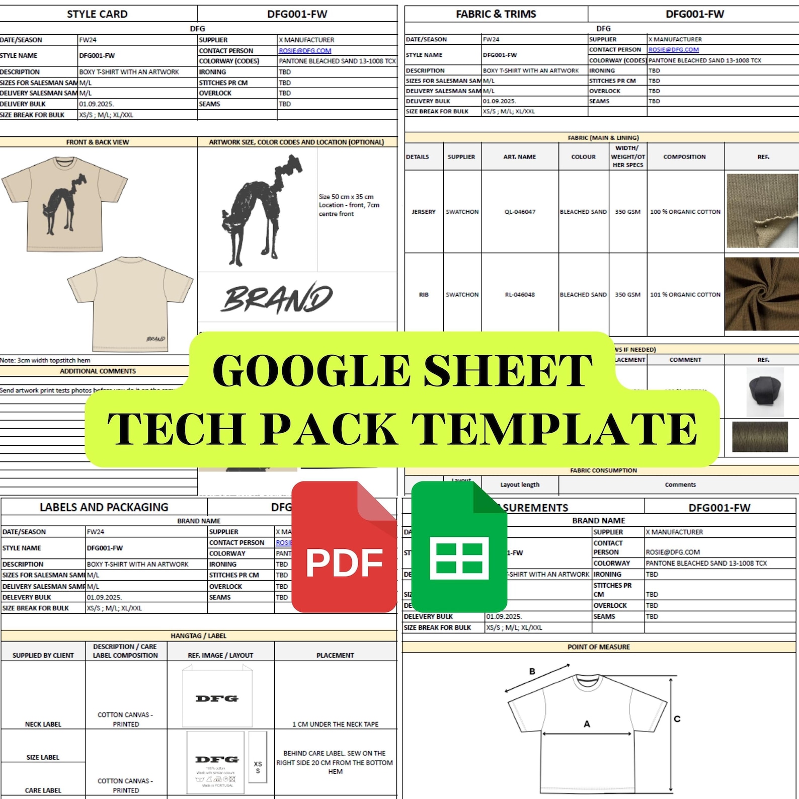 Clothing Tech Pack Template Google Sheet and Excel Editable, PDF ...